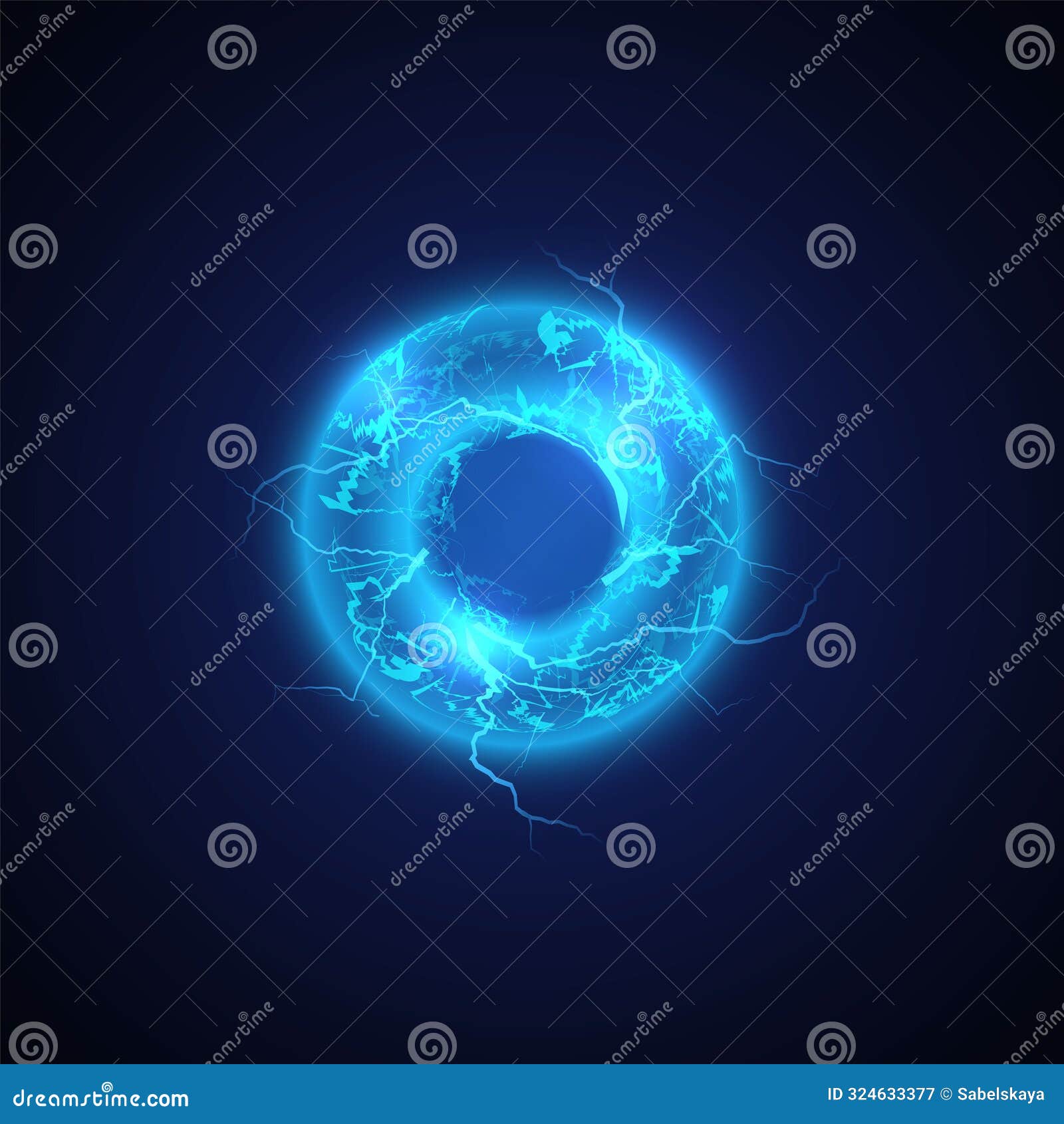 Lightning Round Frame, Blue Bright Power, Vector Circle Thunderbolt ...