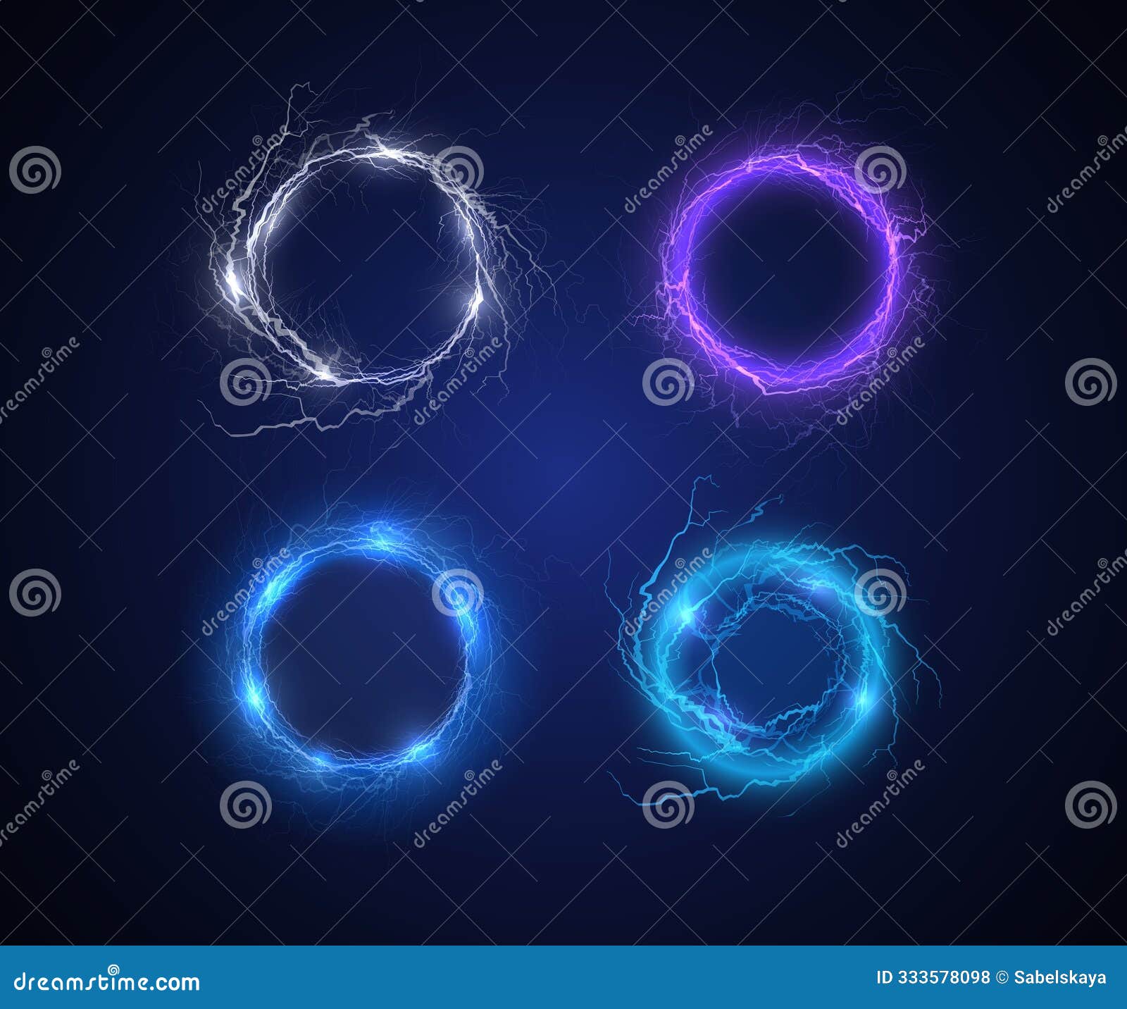 Lightning Round Frame Different Colors Vector Set, Rays Bright Power ...