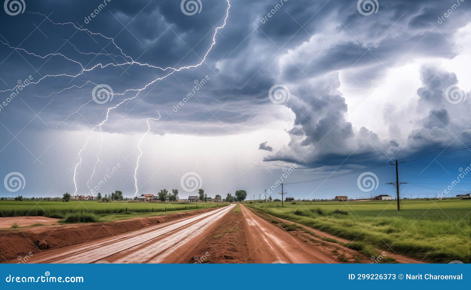 Thunderstruck Trails: Lightning S Rural Road Area Stock Illustration ...