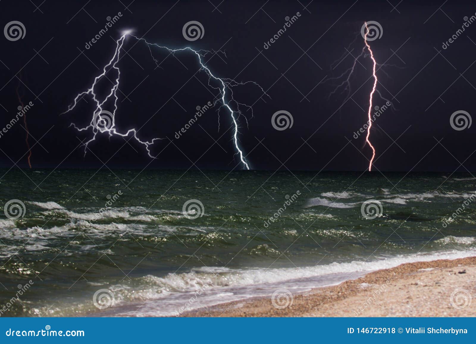 Lightning at Sea Beach on a Thunderstorm Cloud Stock Photo - Image of ...