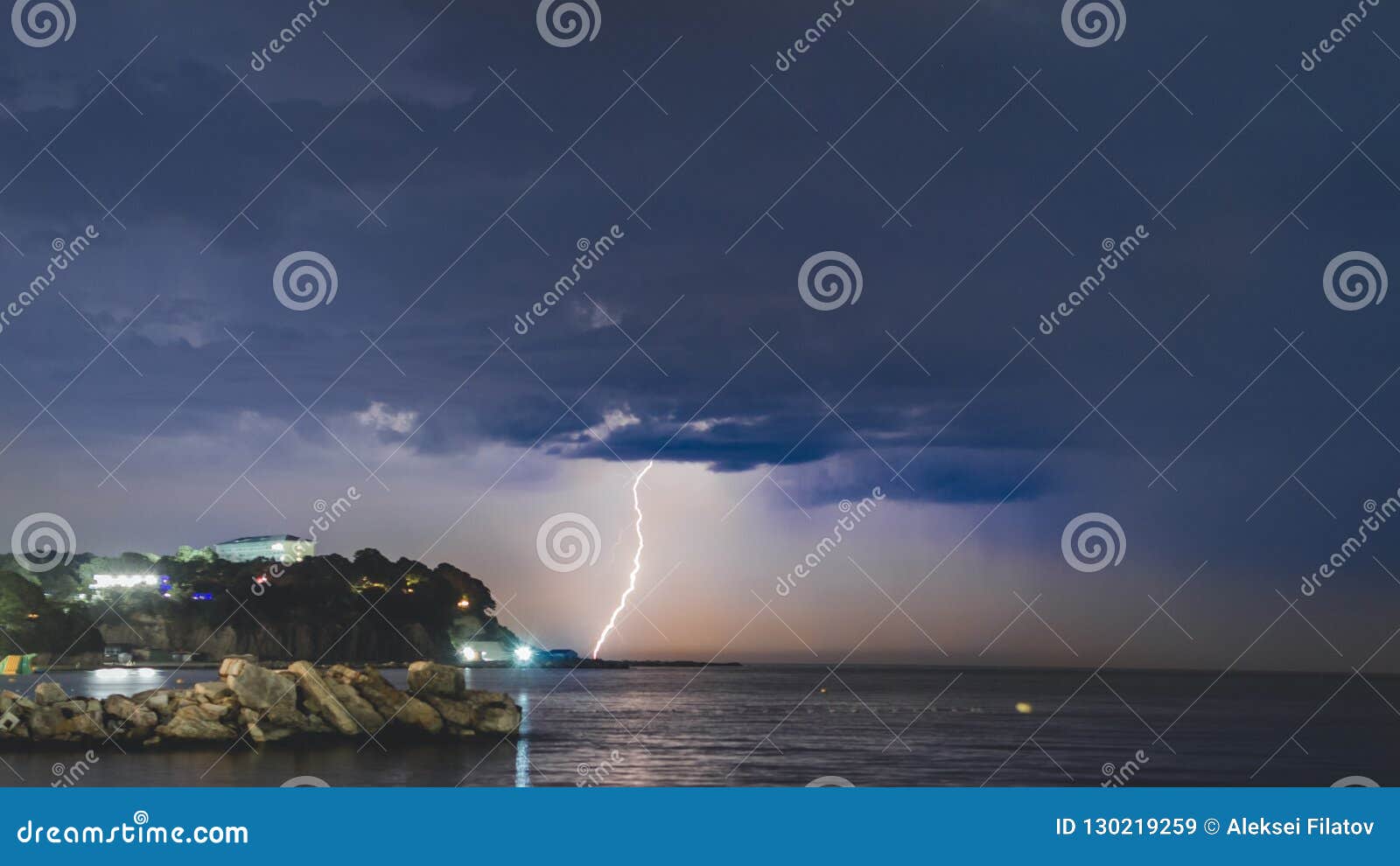 Lightning at sea stock image. Image of rain, storm, meteorology - 130219259