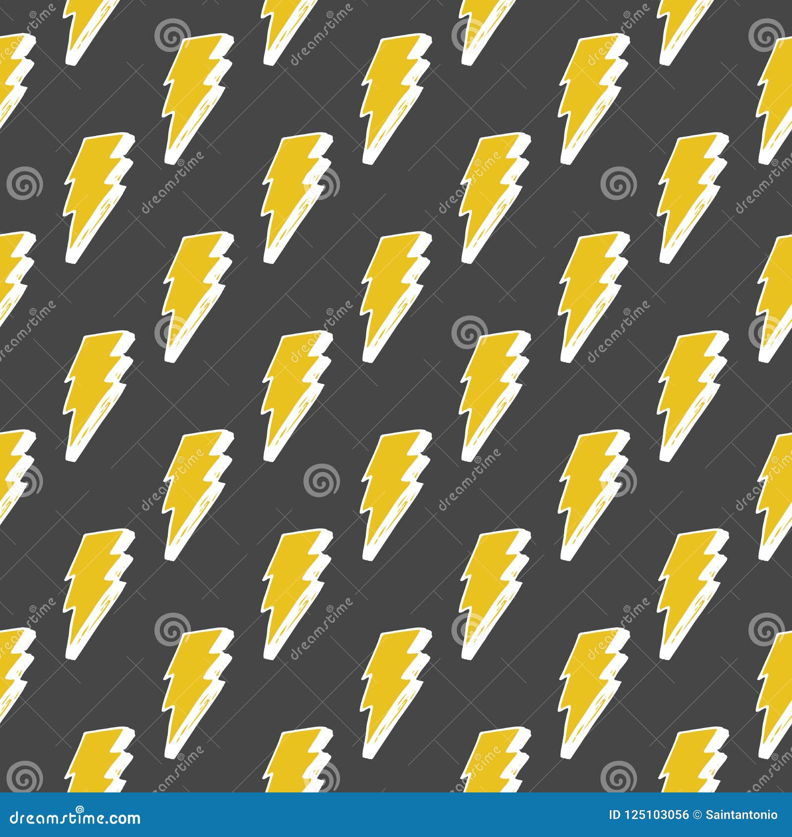 Lightning Seamless Pattern Vector Illustration. Hand Drawn Sketched ...