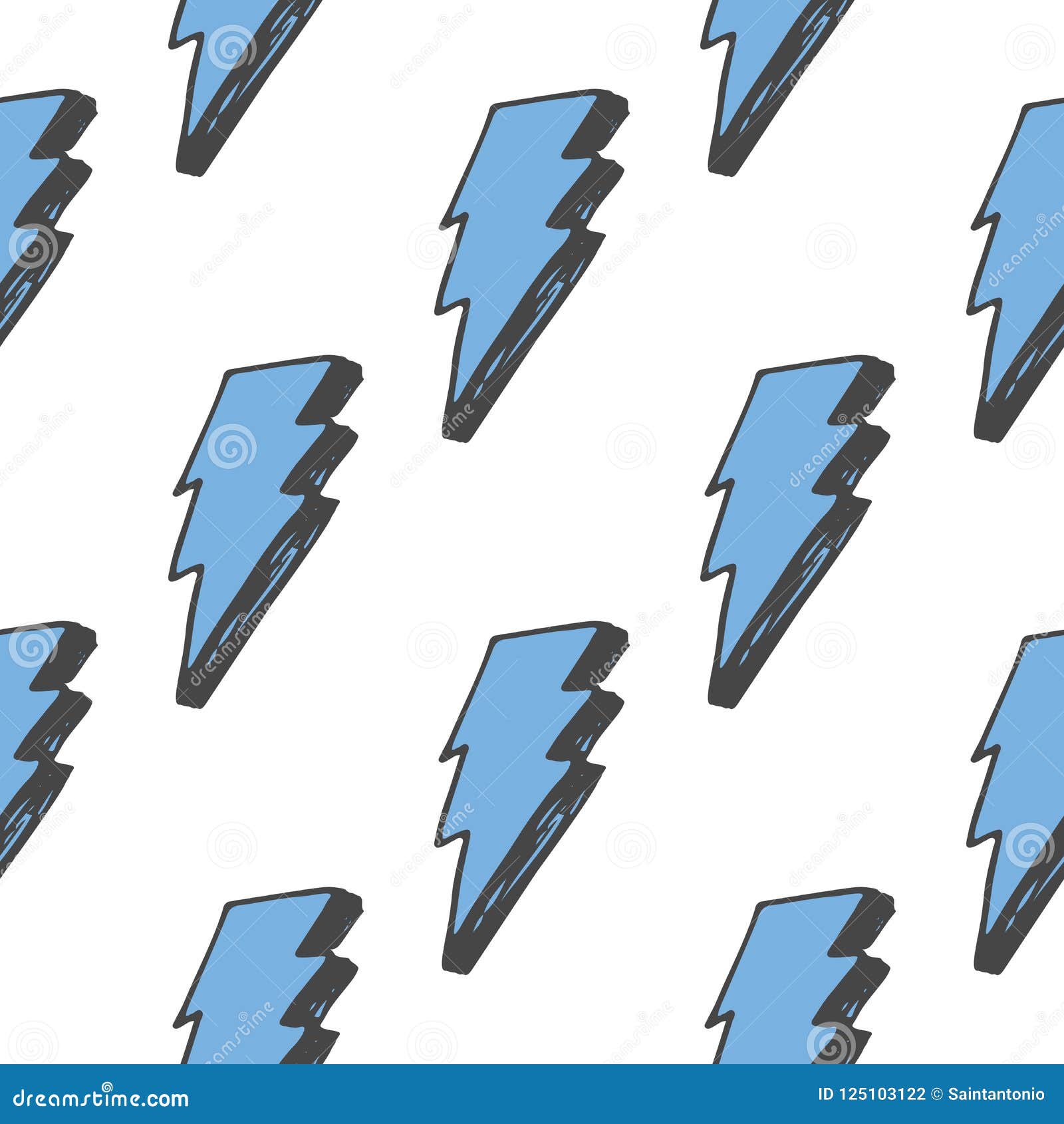 Lightning Seamless Pattern Vector Illustration. Hand Drawn Sketched ...