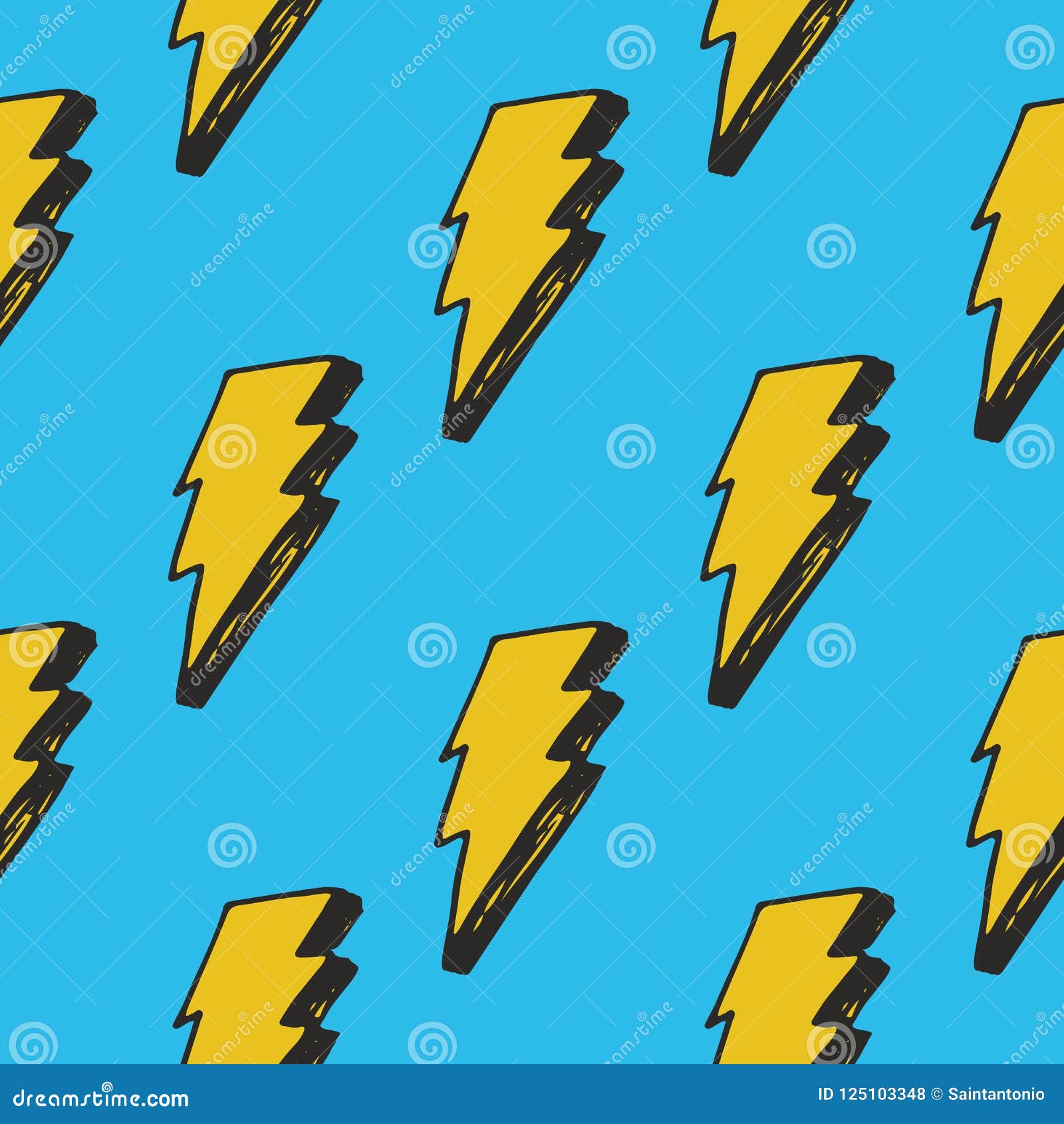 Lightning Seamless Pattern Vector Illustration. Hand Drawn Sketched ...