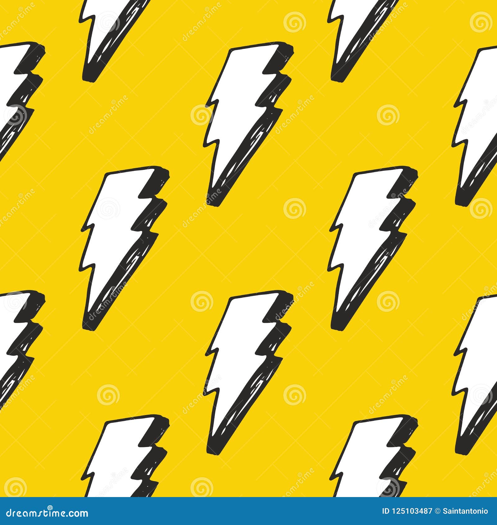 Lightning Seamless Pattern Vector Illustration. Hand Drawn Sketched ...
