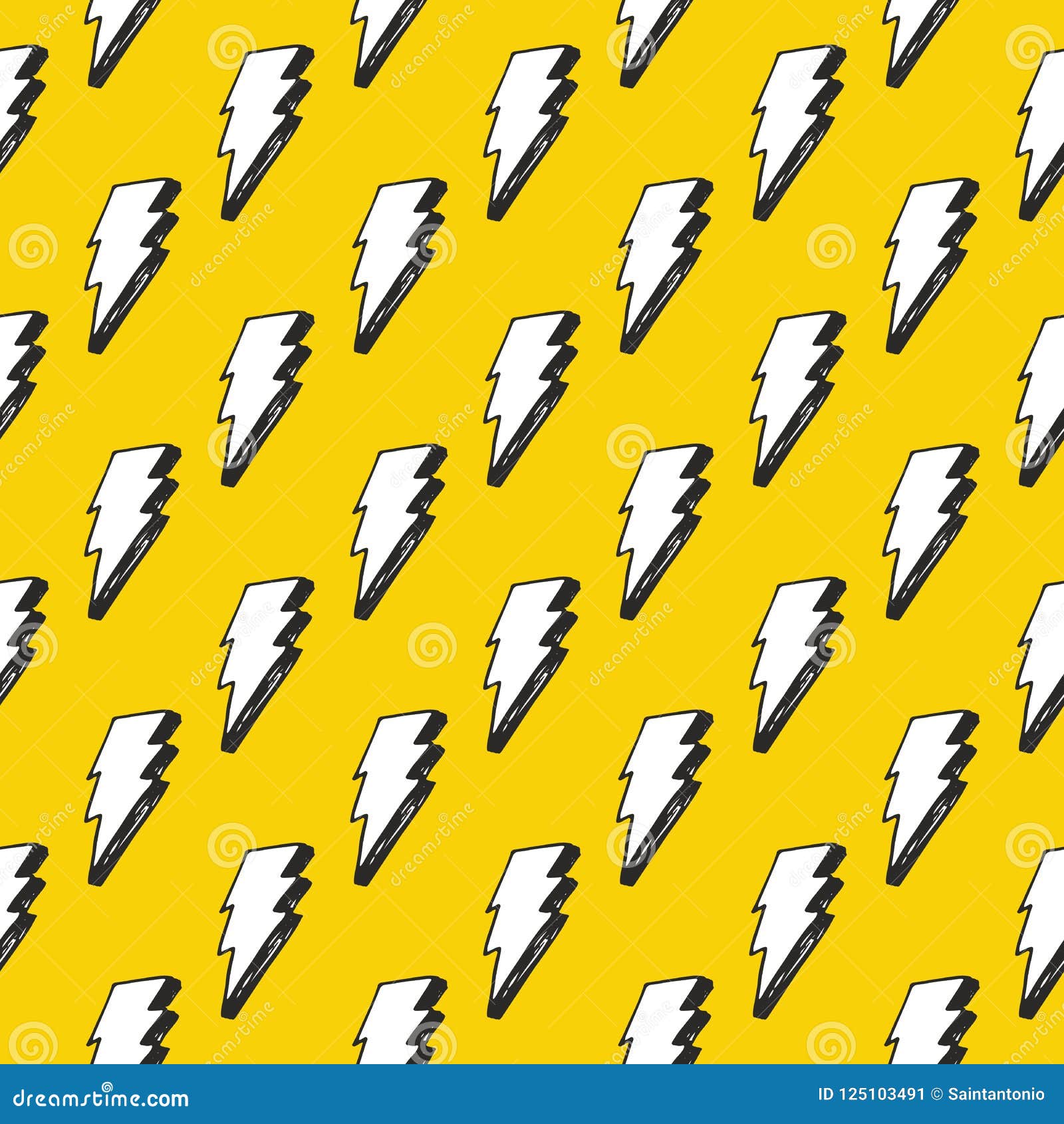 Lightning Seamless Pattern Vector Illustration. Hand Drawn Sketched ...