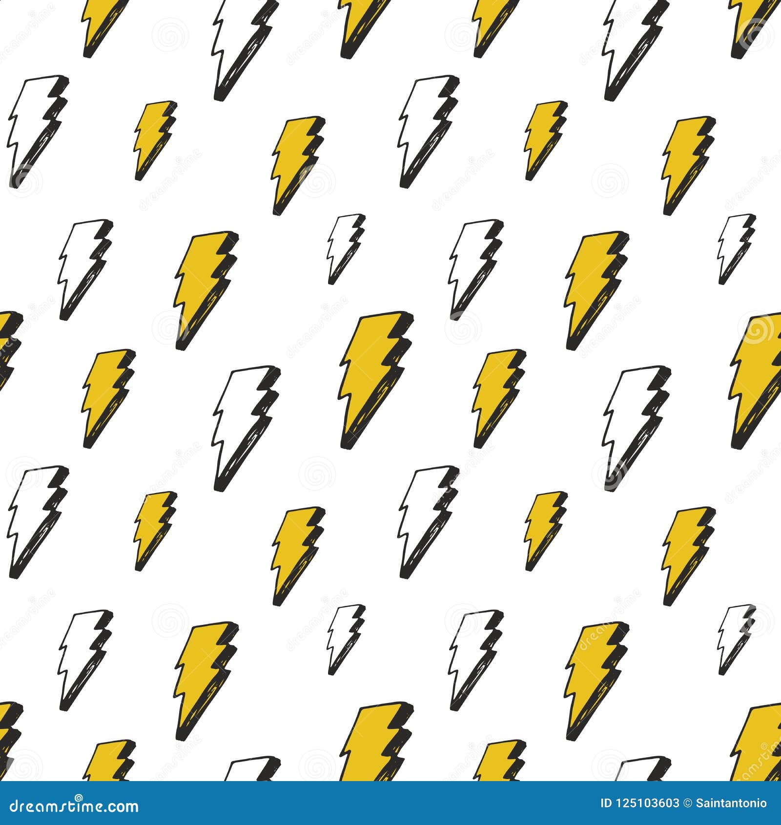Lightning Seamless Pattern Vector Illustration. Hand Drawn Sketched ...