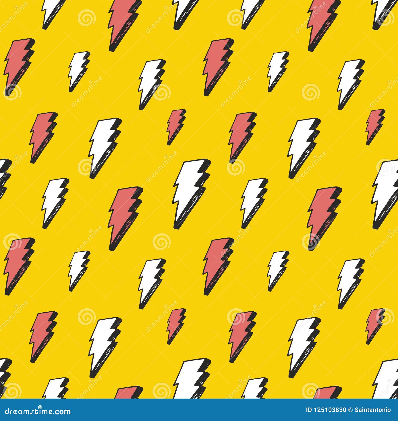 Lightning Seamless Pattern Vector Illustration. Hand Drawn Sketched ...