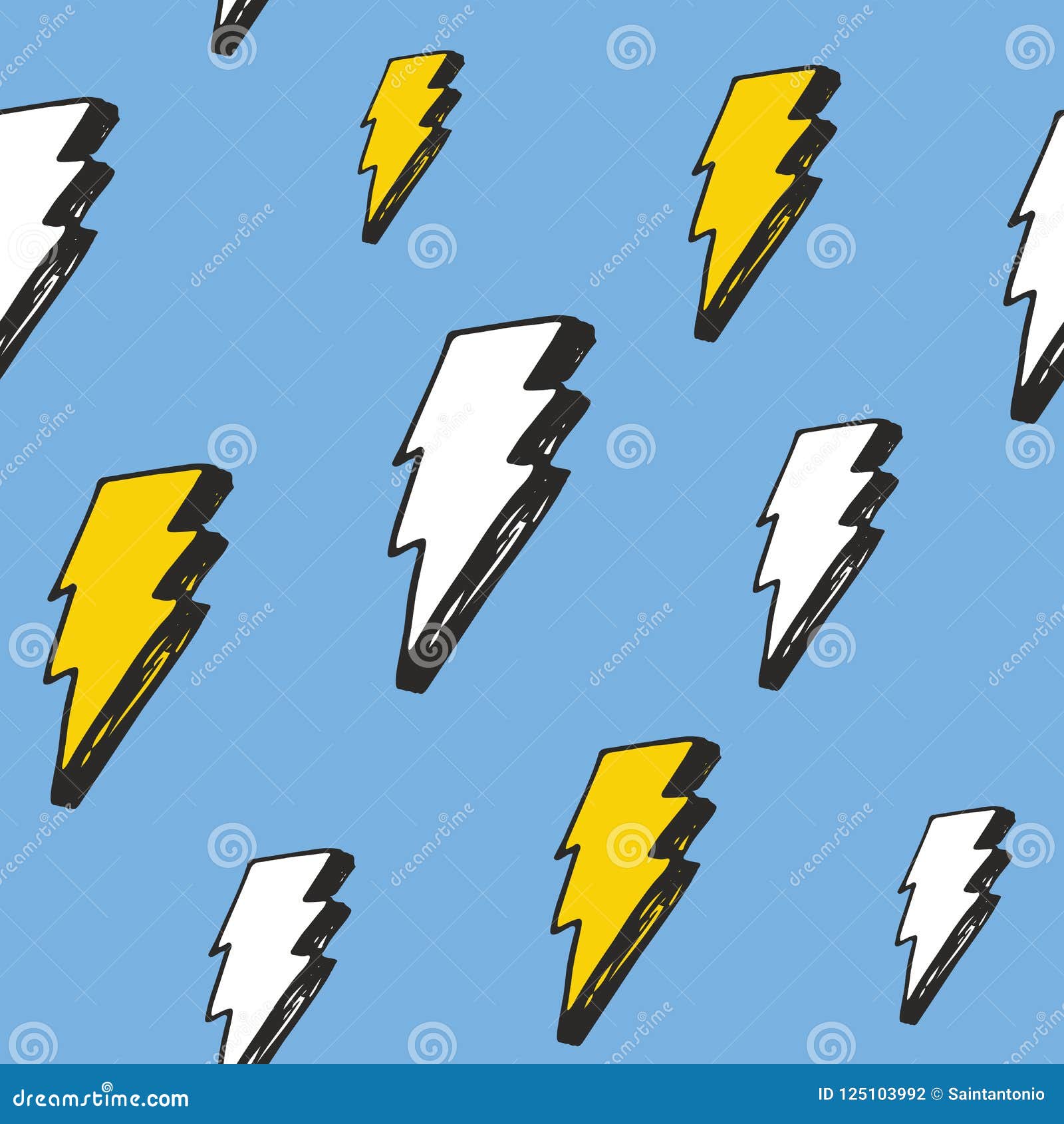 Lightning Seamless Pattern Vector Illustration. Hand Drawn Sketched ...