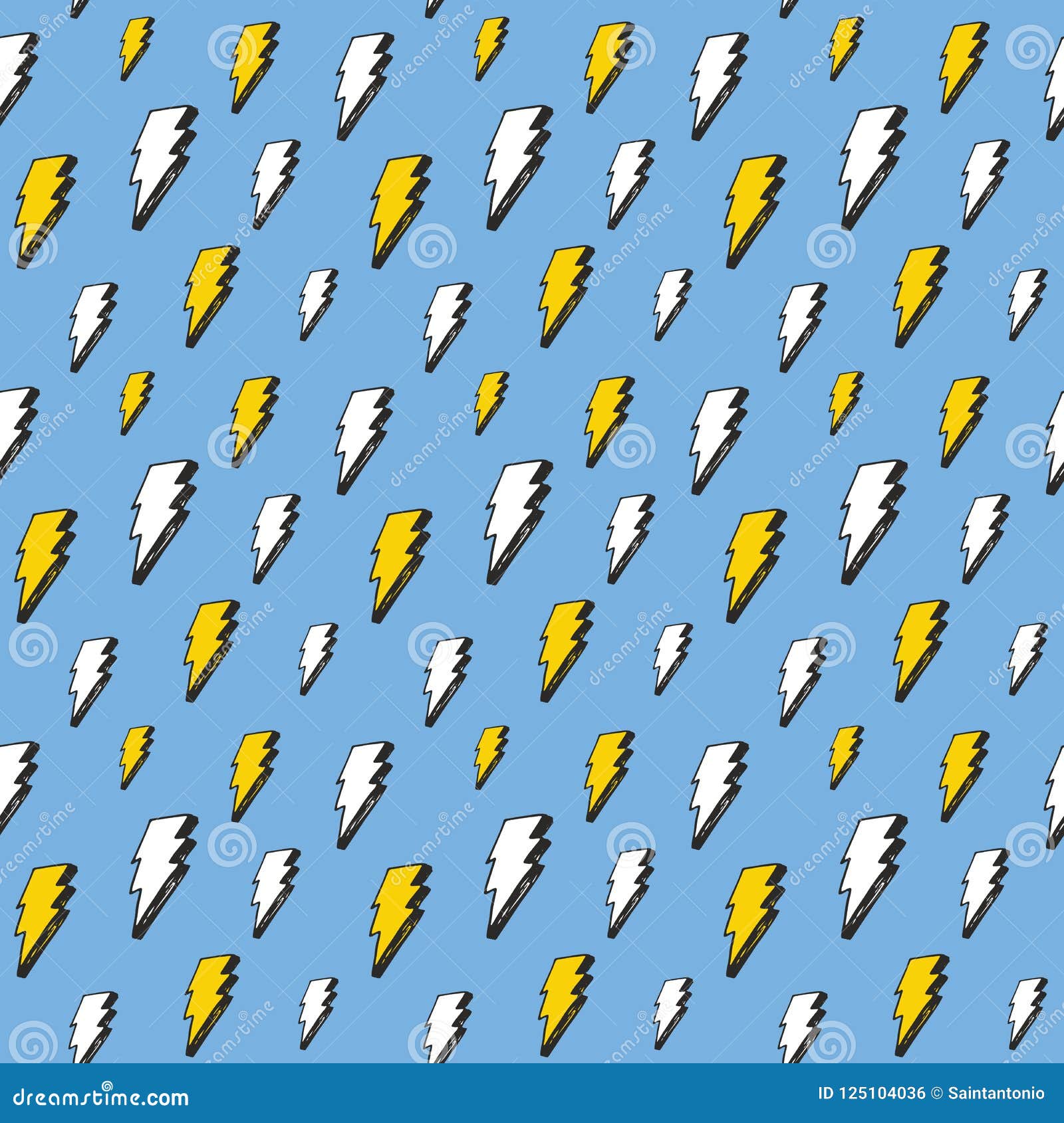 Lightning Seamless Pattern Vector Illustration. Hand Drawn Sketched ...