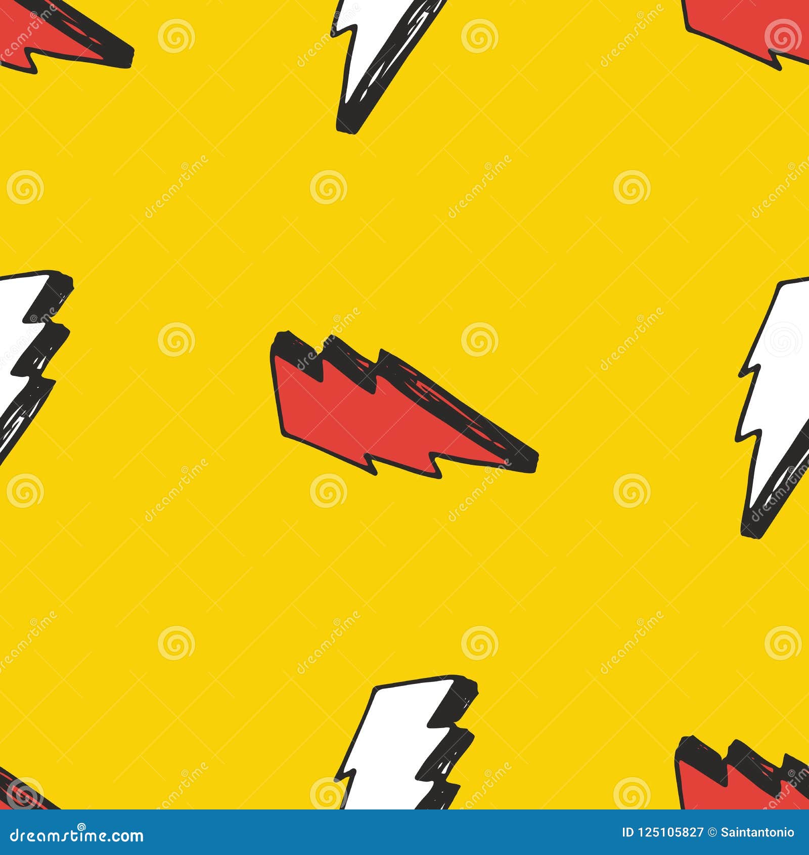 Lightning Seamless Pattern Vector Illustration. Hand Drawn Sketched ...