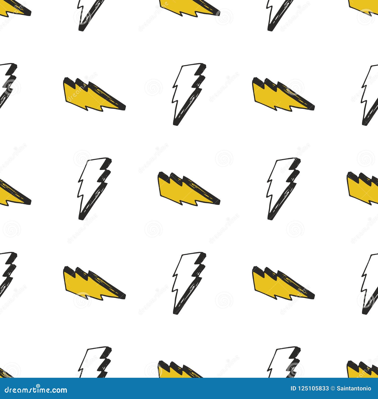 Lightning Seamless Pattern Vector Illustration. Hand Drawn Sketched ...