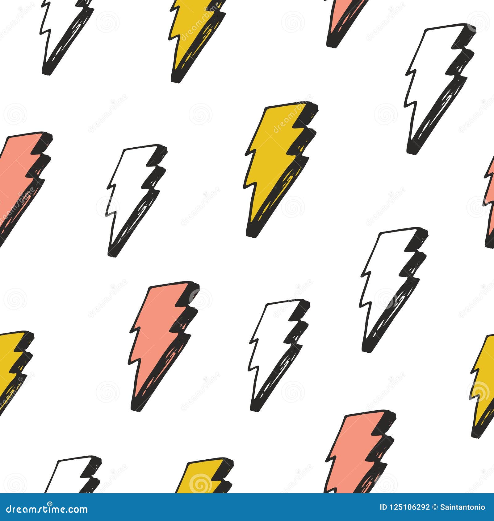 Lightning Seamless Pattern Vector Illustration. Hand Drawn Sketched ...