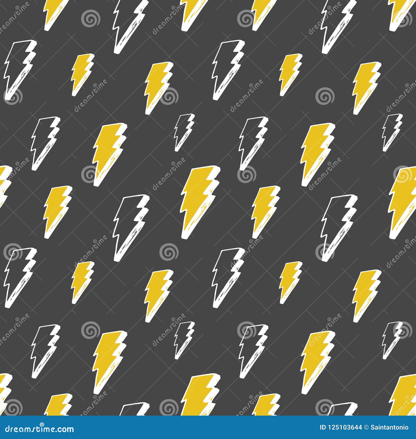 Lightning Seamless Pattern Vector Illustration. Hand Drawn Sketched ...