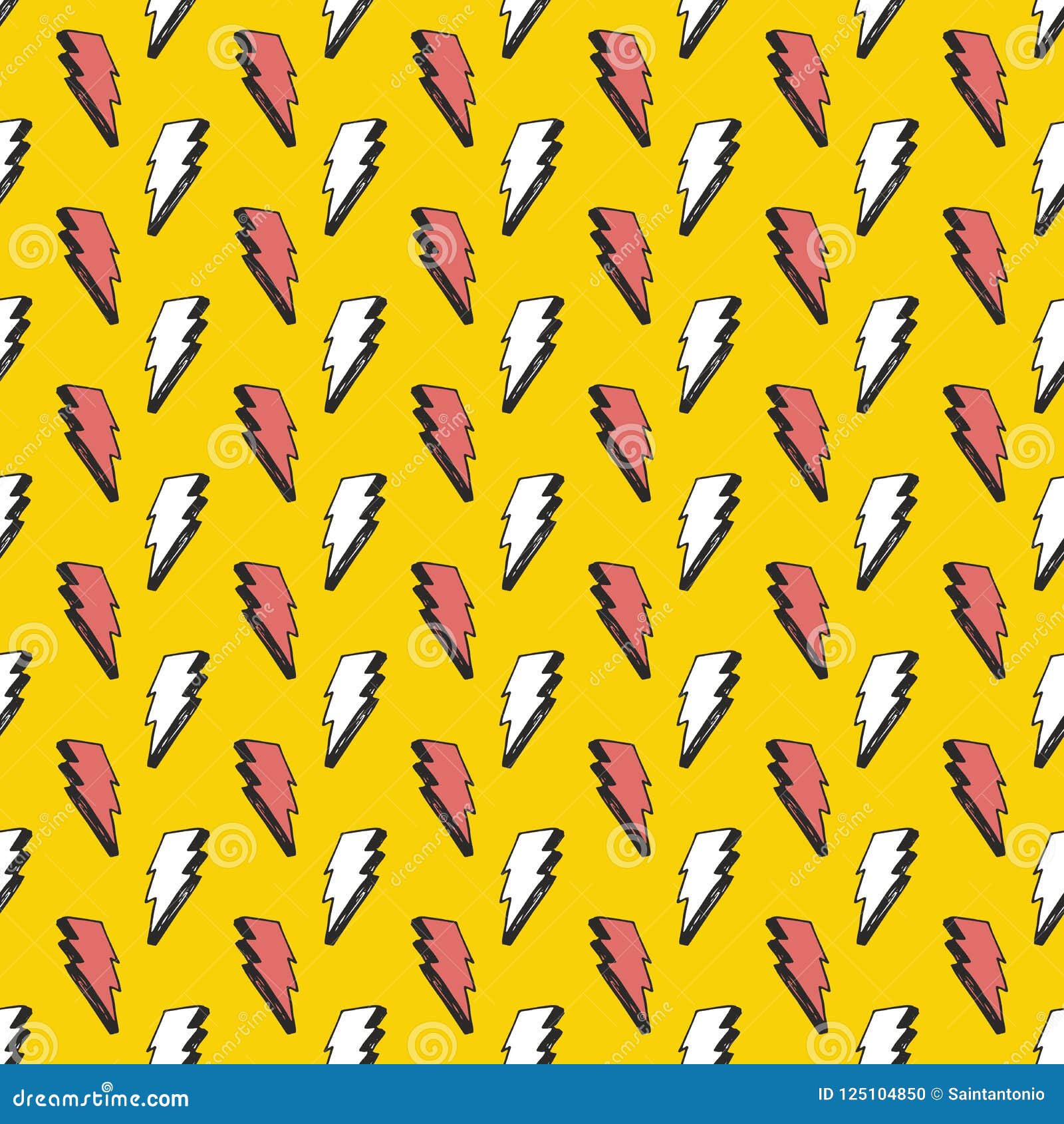 Lightning Seamless Pattern Vector Illustration. Hand Drawn Sketched ...