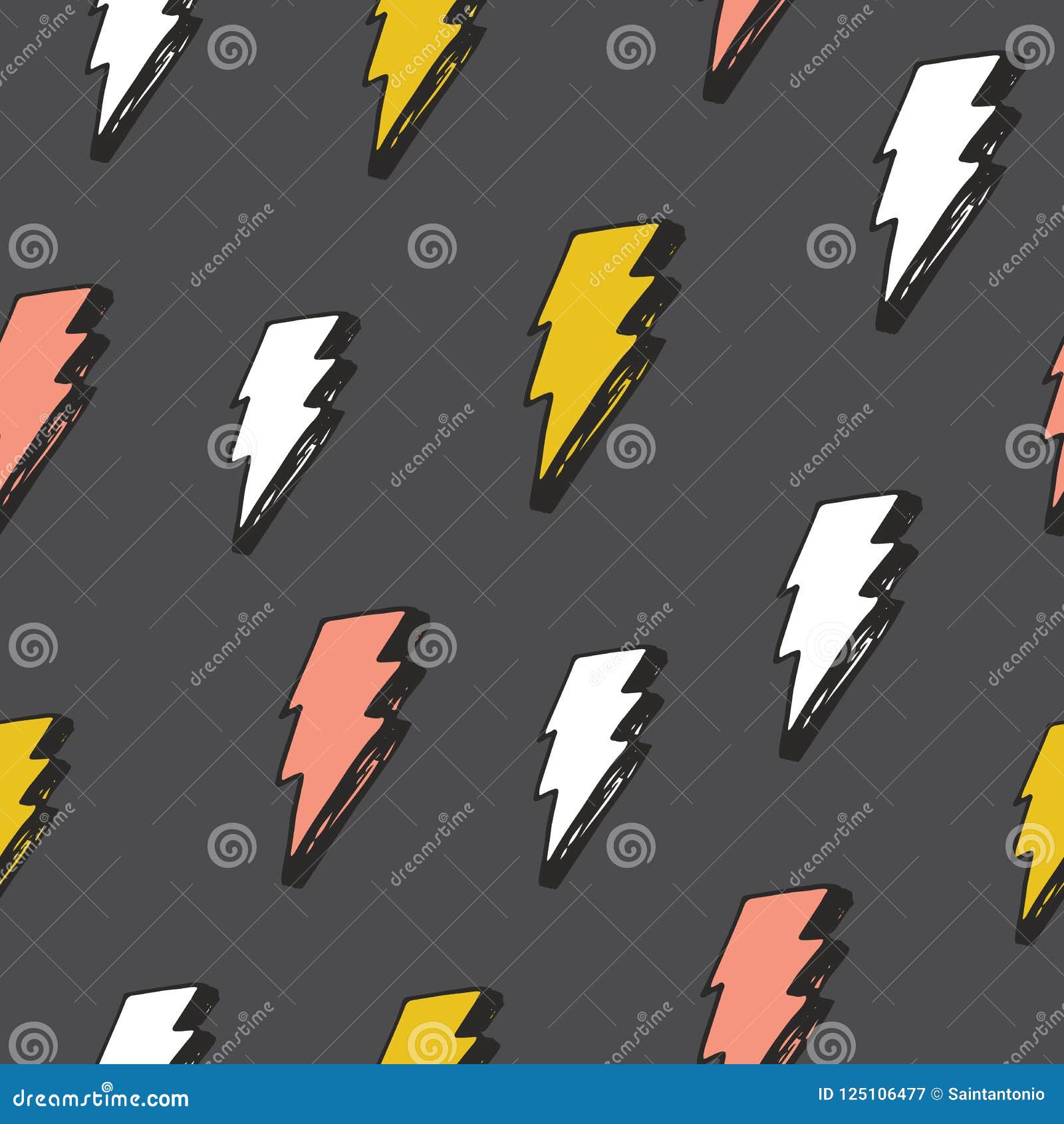Lightning Seamless Pattern Vector Illustration. Hand Drawn Sketched ...