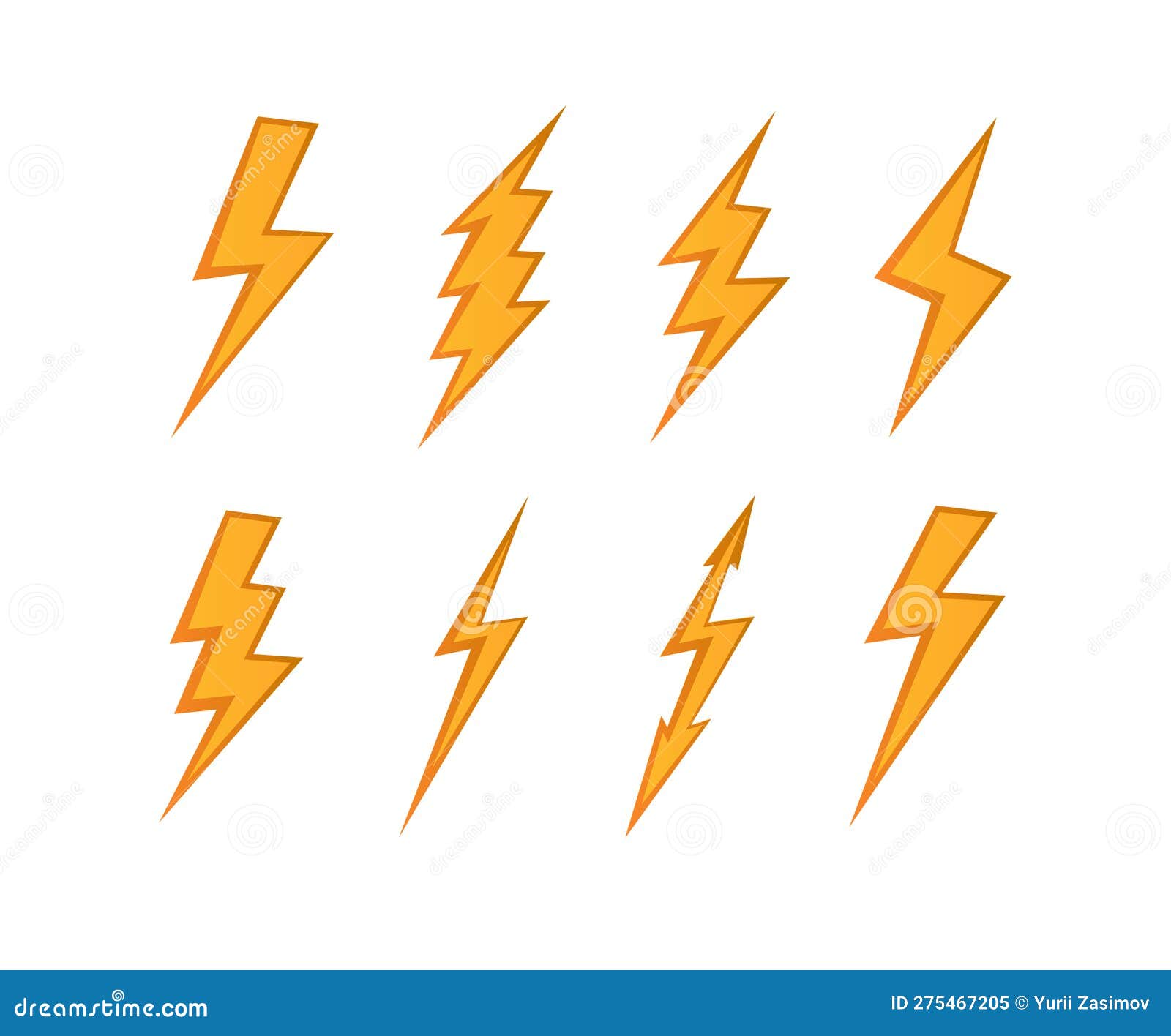 Lightning. Set Lightning Bolt. Thunderbolt, Lightning Strike. Flat ...