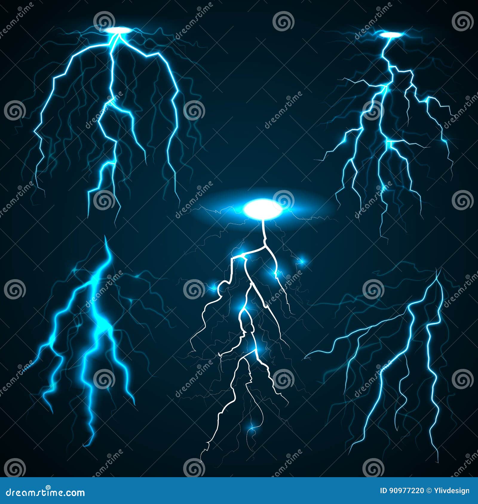 Lightning Set, Realistic Style Stock Vector - Illustration of glitter ...