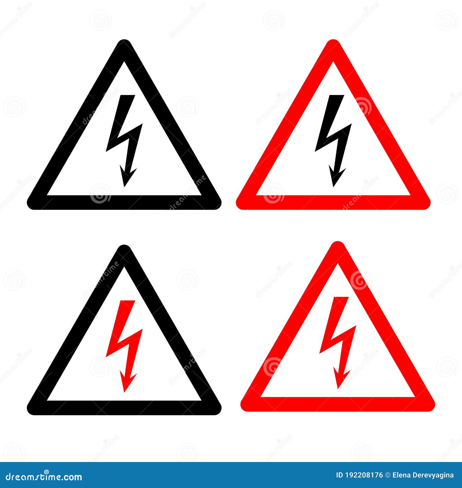 Lightning Sign in Triangle, Set of Symbol Electrical Voltage, Danger ...