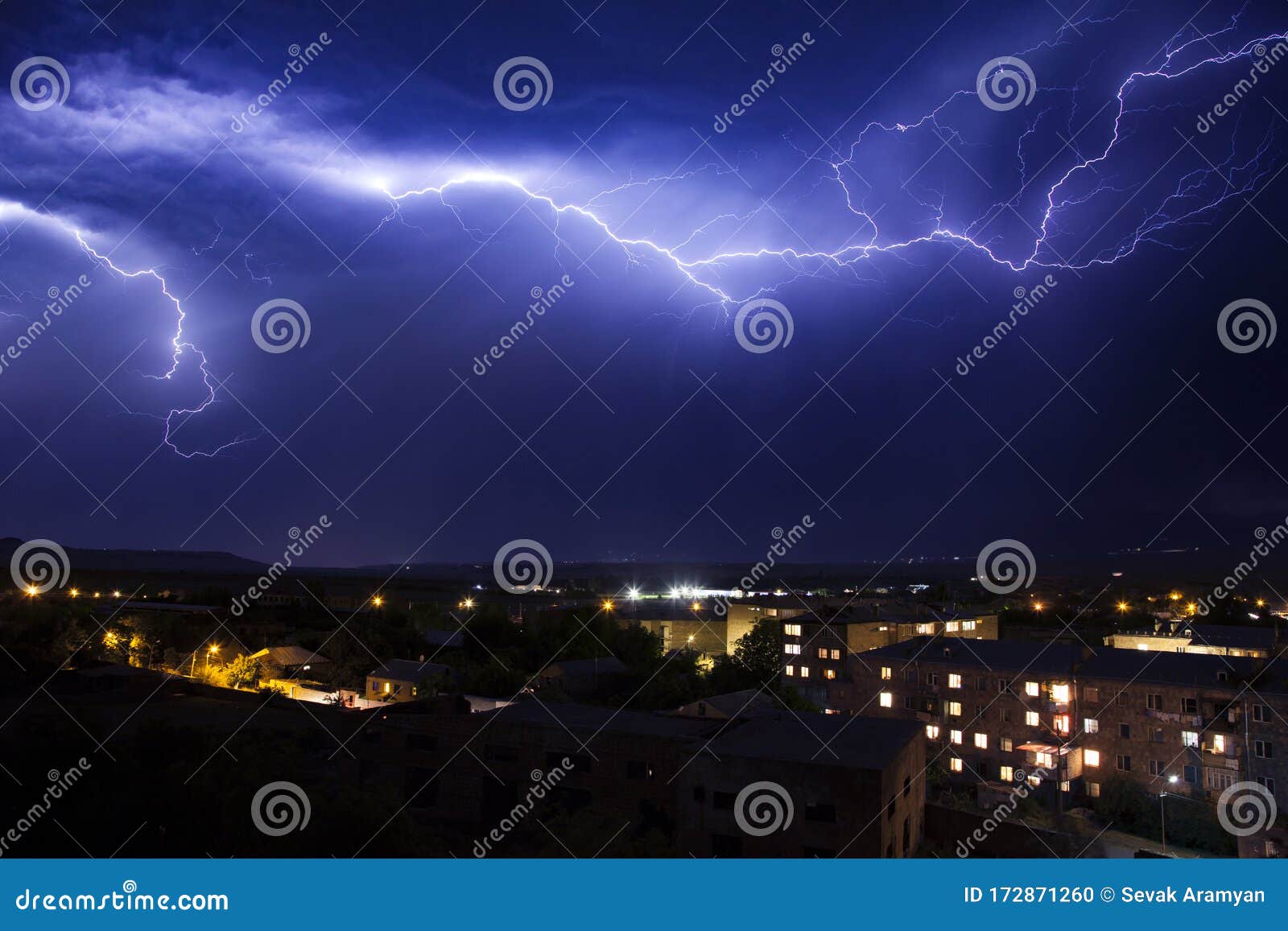 Lightning in the Sky in the City Weather Anomaly Disaster Stock Photo ...