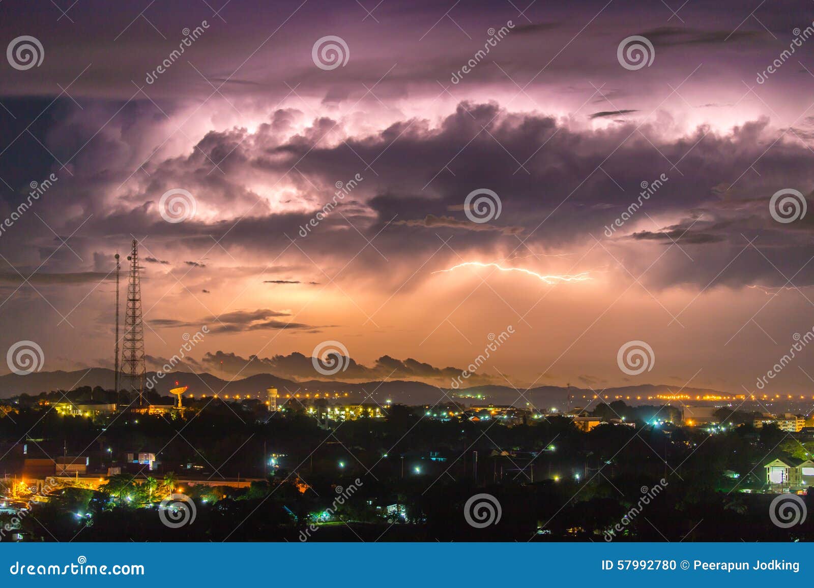 Lightning on the Sky is Covered with Gray Clouds in the Rainy Se Stock ...