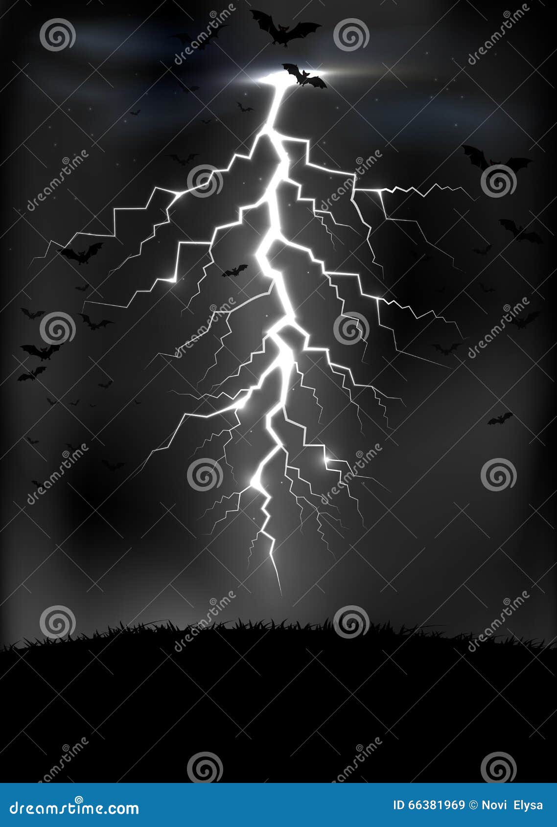 Lightning Storm Background with a Bats Stock Vector - Illustration of ...
