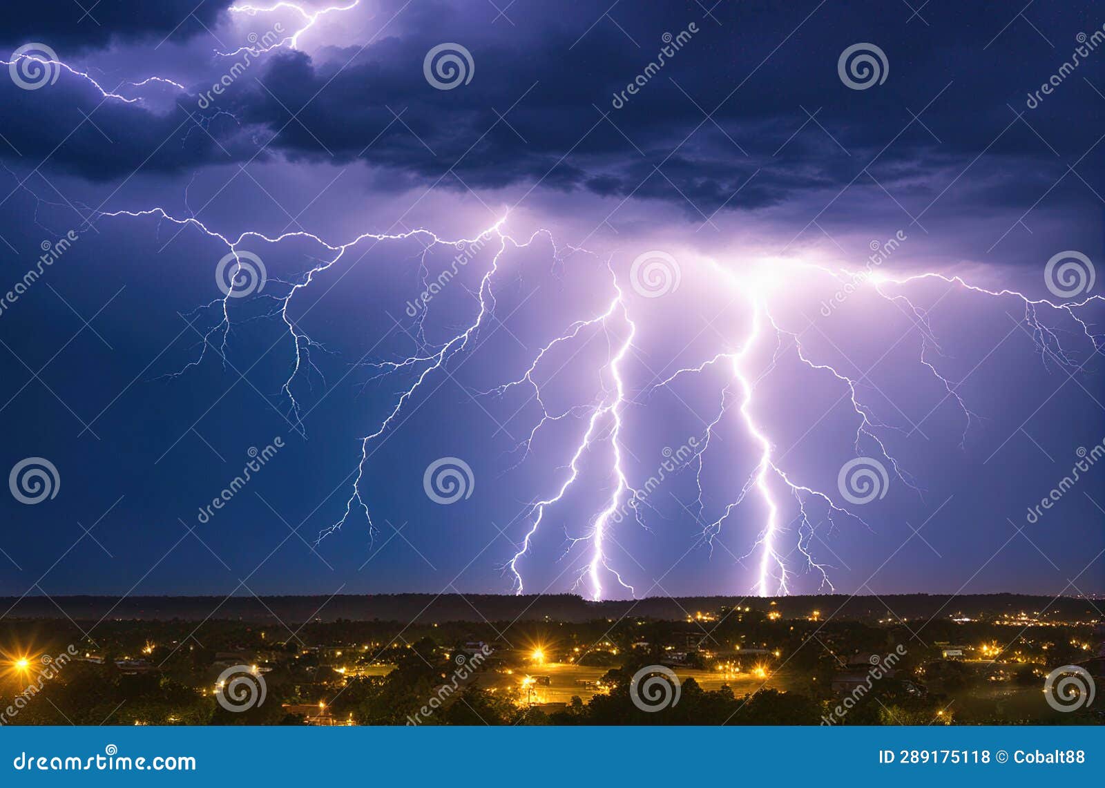 Lightning Storm With Huge Electrical Discharges On Night Sky ...