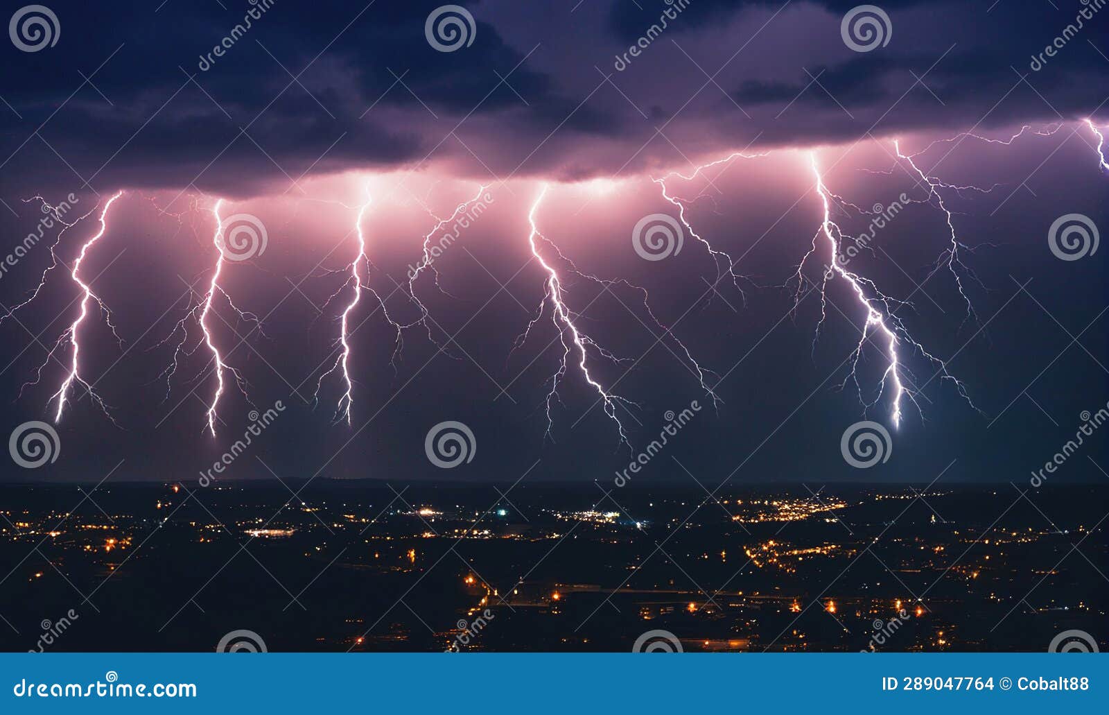 Lightning Storm With Huge Electrical Discharges On Night Sky ...