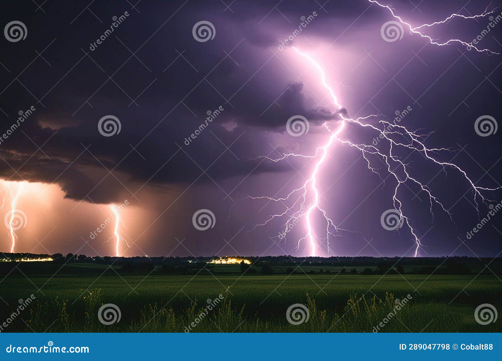 Lightning Storm With Huge Electrical Discharges On Night Sky ...