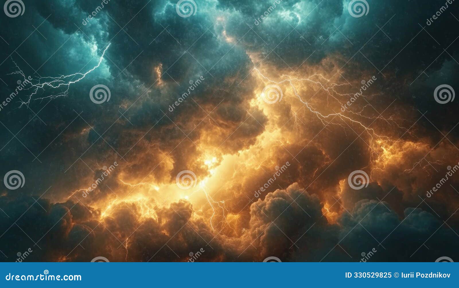 Lightning Storm Illuminating Dramatic Sky with Orange and Blue Clouds ...