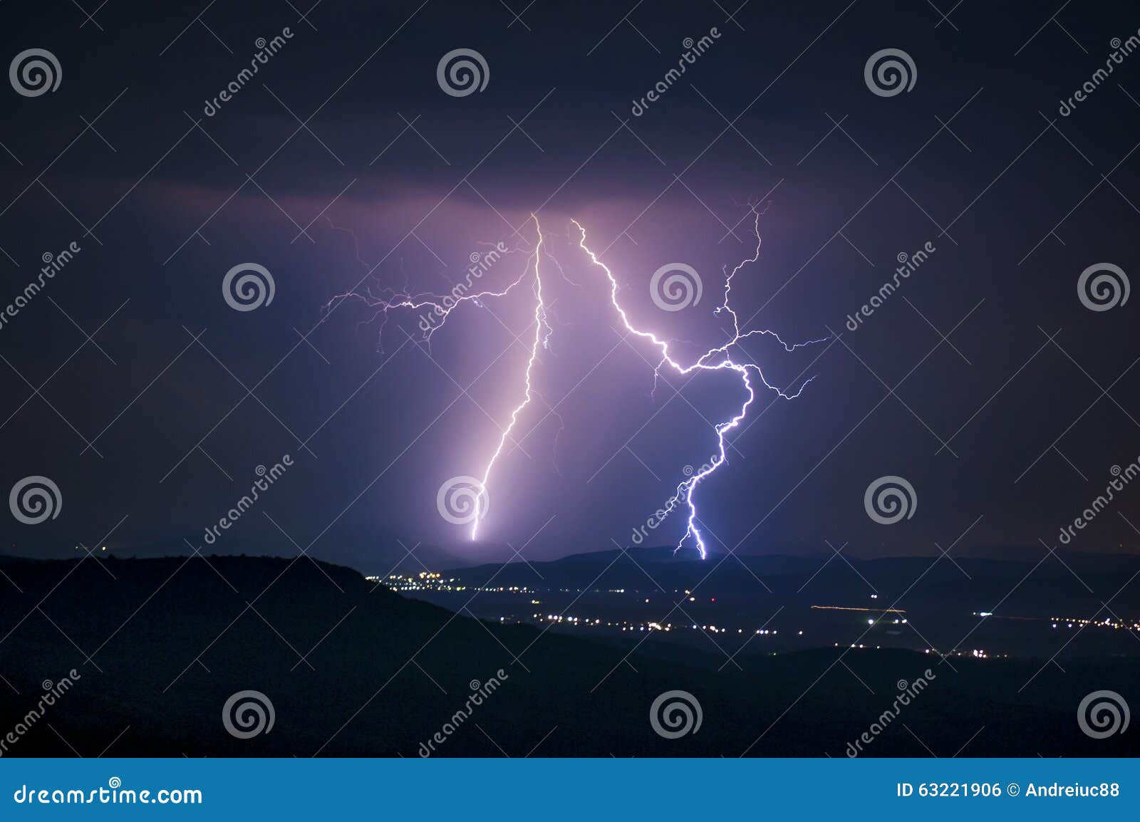 Lightning storm at night stock photo. Image of tower - 63221906
