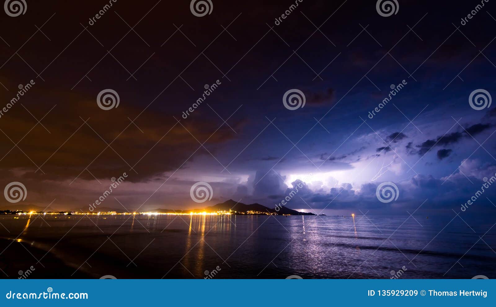 Lightning Storm Over Bay of Alcudia Mallorca Stock Image - Image of ...