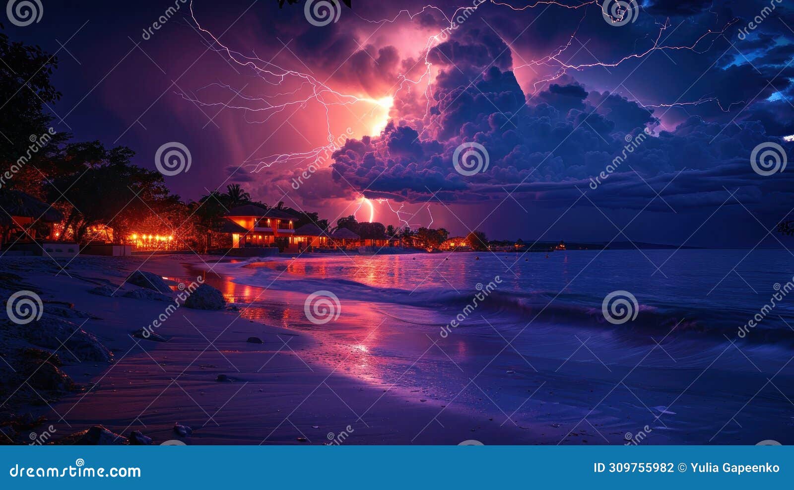Lightning Storm Over Beach at Night Stock Photo - Image of striking ...