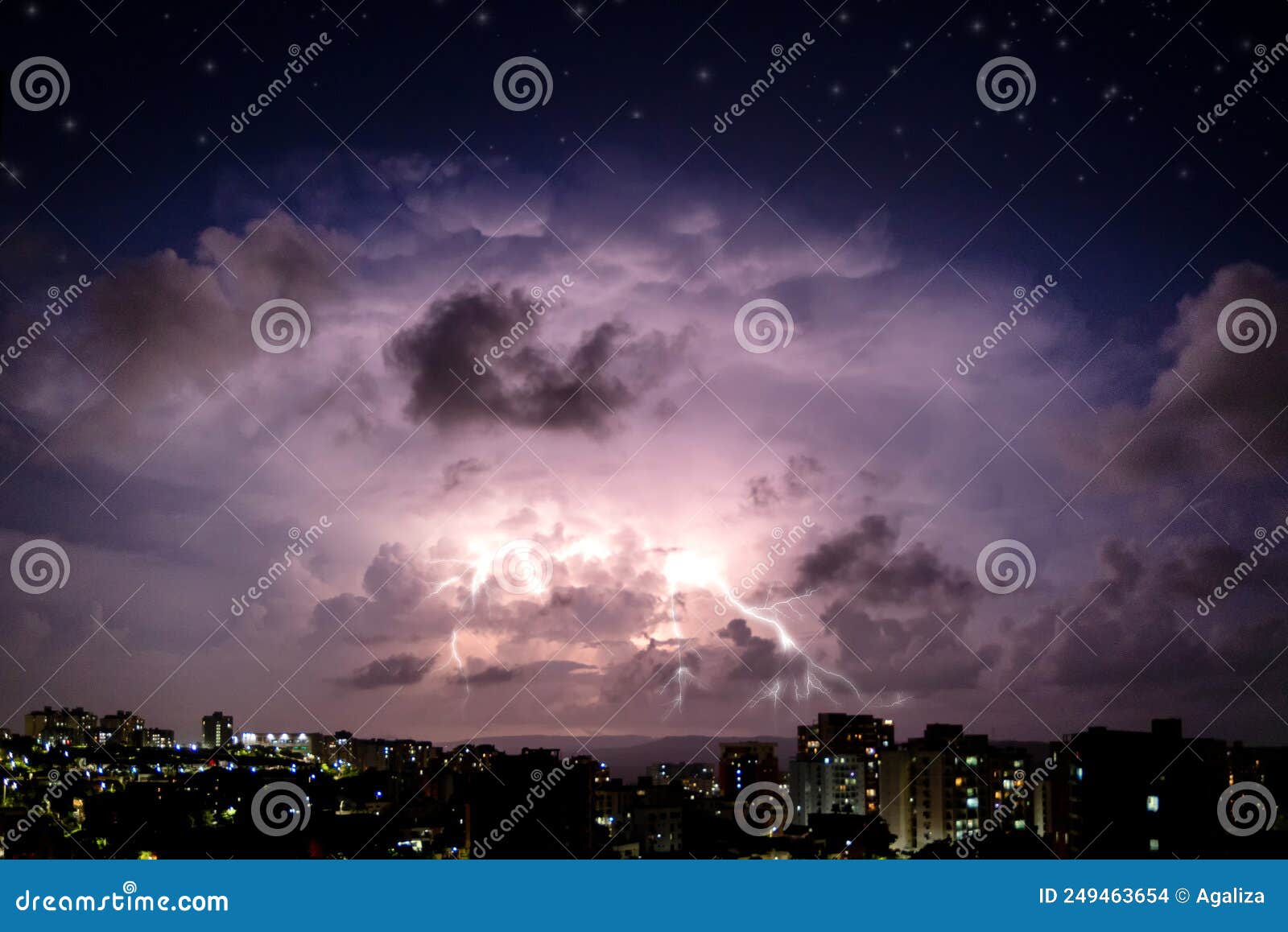 Lightning Storm Over a City Stock Photo - Image of flash, powerful ...