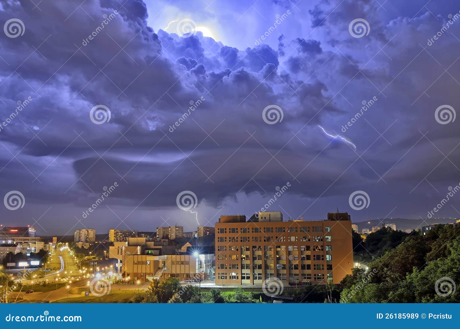 Lightning Storm Over the City Stock Image - Image of windows, street ...