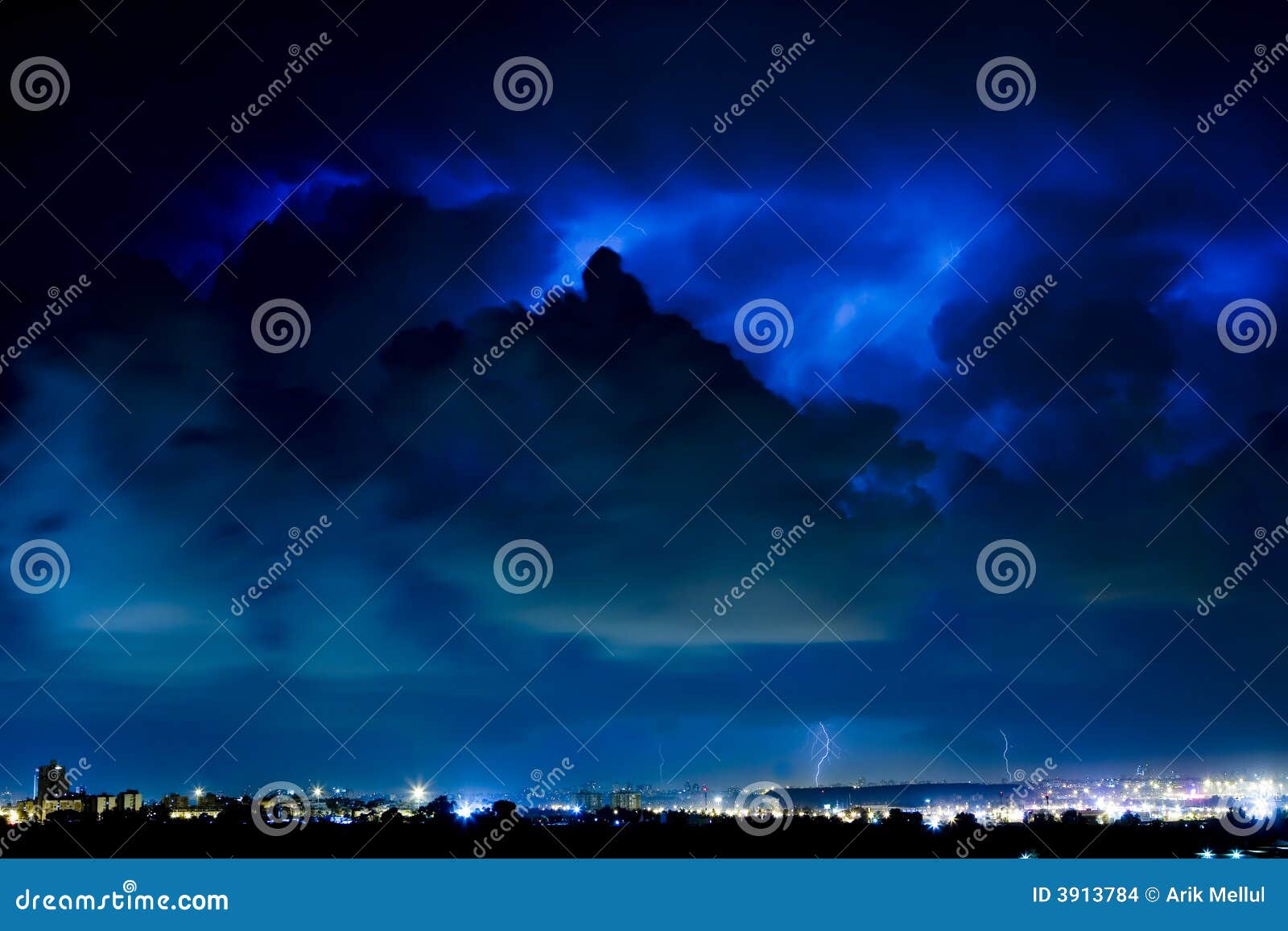 Lightning Storm Over the City Stock Photo - Image of skyline, black ...