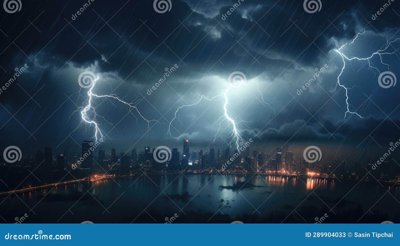 Lightning In The City A Terrifying Scene Of A Storm At Sunset Produces ...