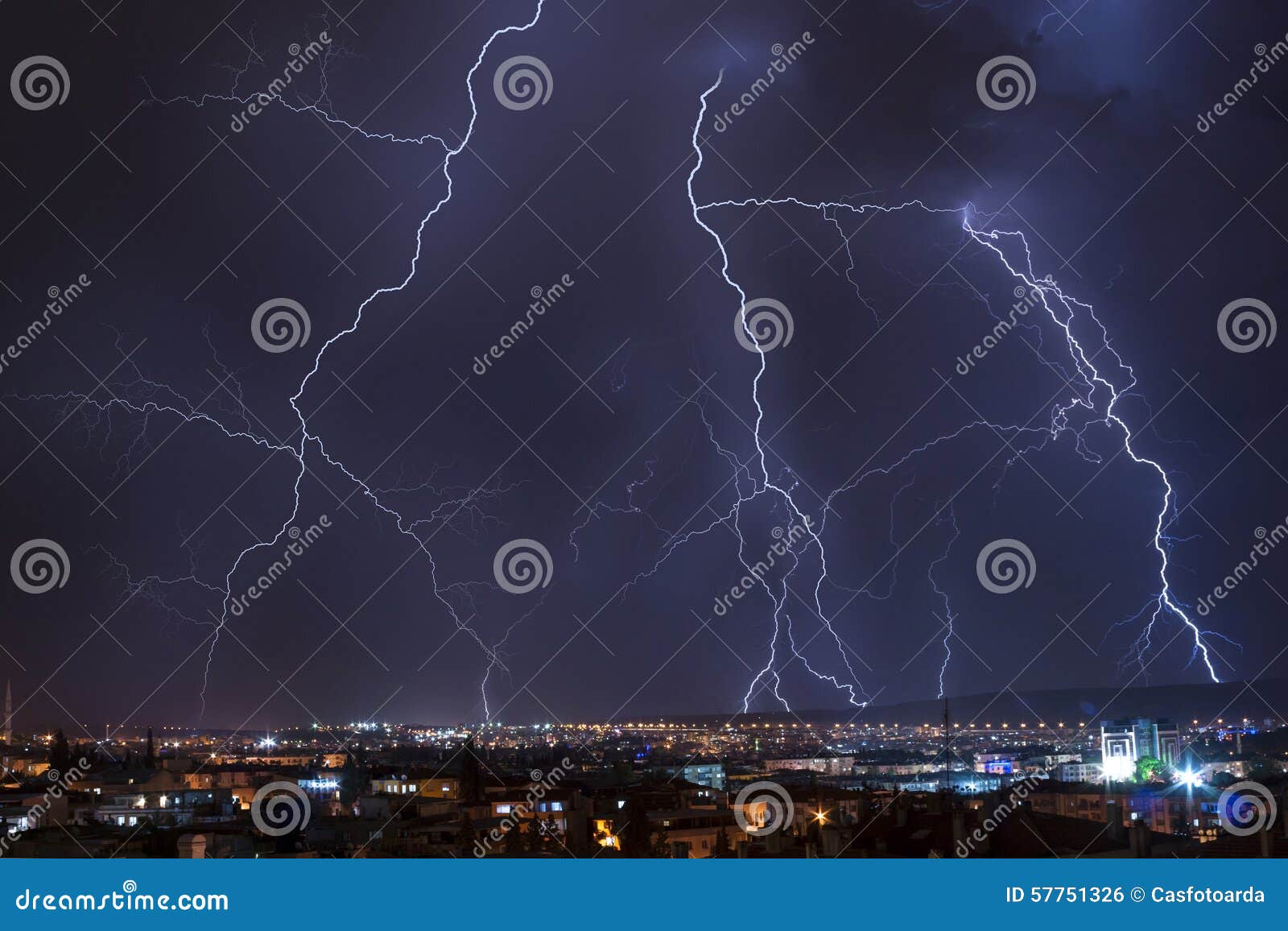 Lightning Storm Over the City. Stock Photo - Image of izmir, house ...