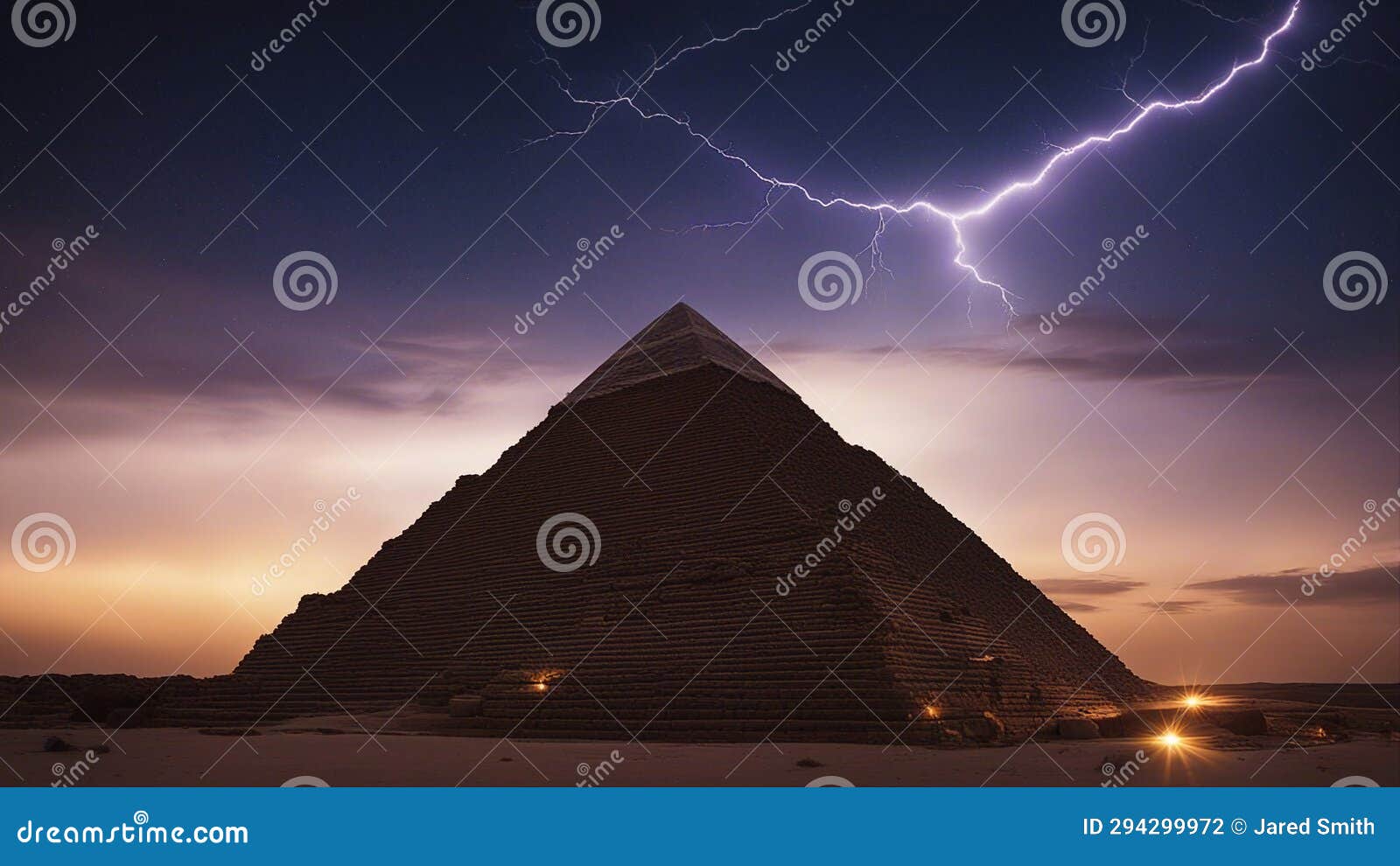 Lightning Storm Over a Great Pyramid at Night Pyramid Lightning Stock ...