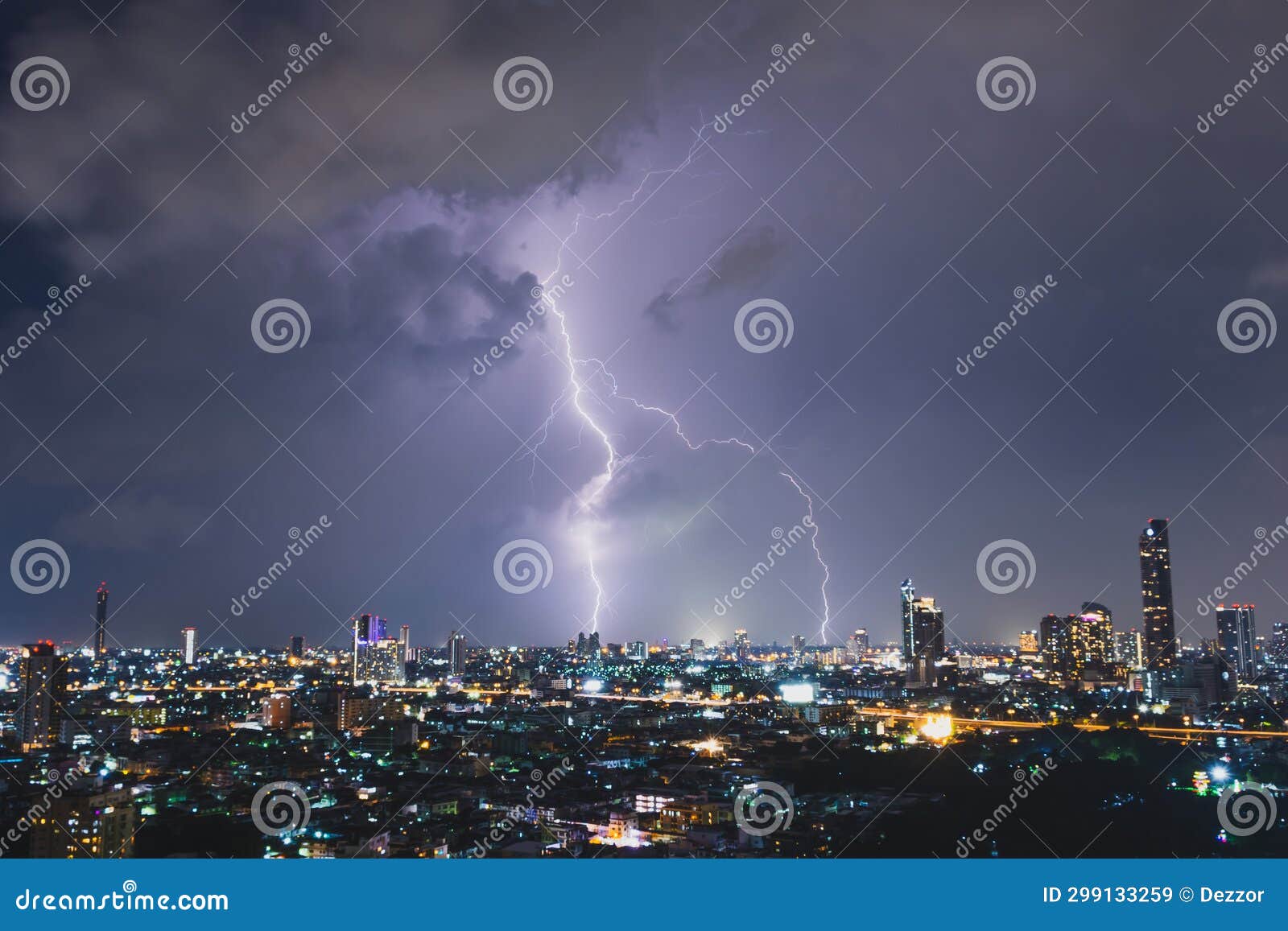Lightning Storm Over Night City Stock Image - Image of dramatic, electricity: 299133259