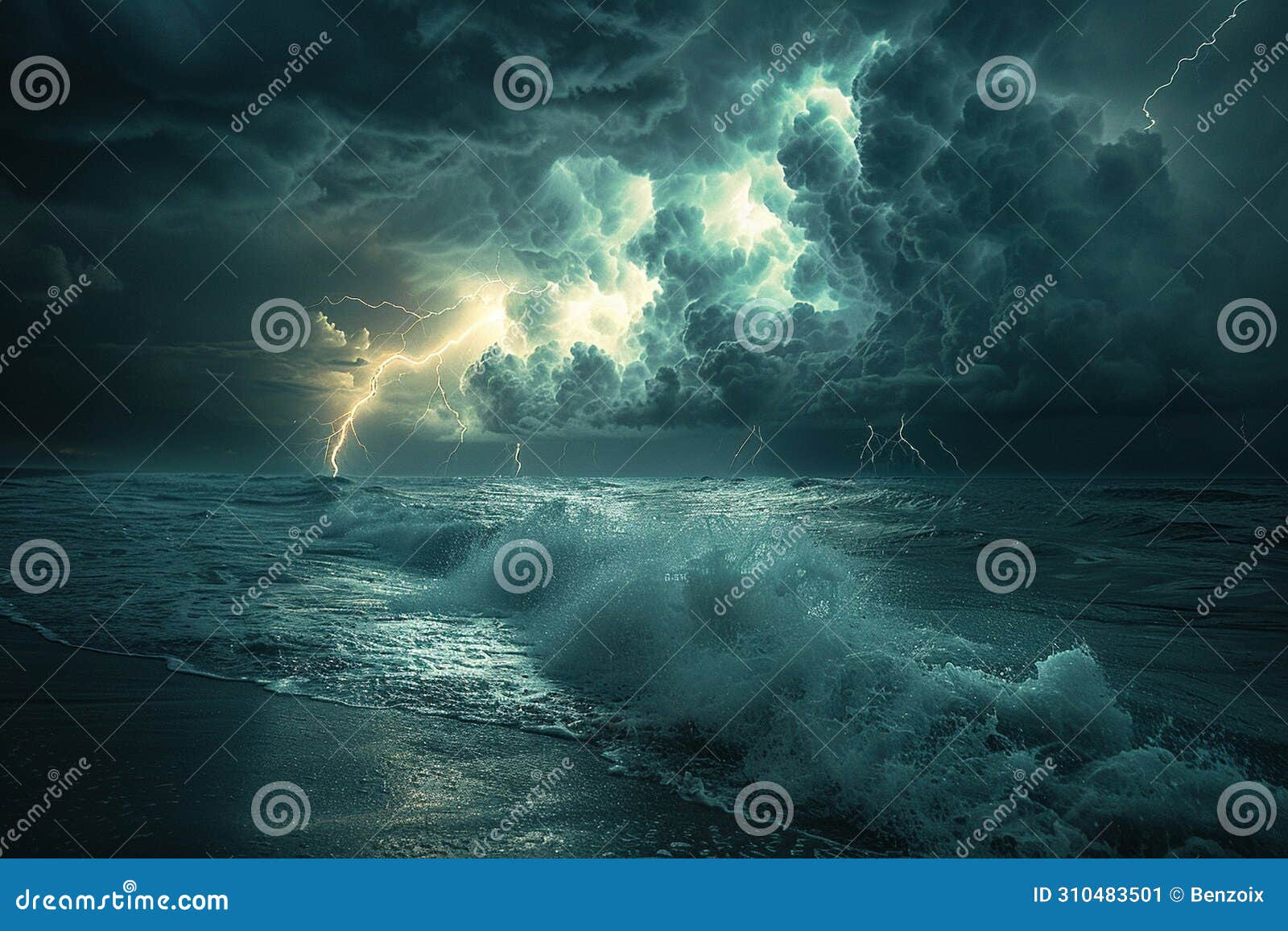 A Lightning Storm Over the Ocean Stock Image - Image of excitement ...