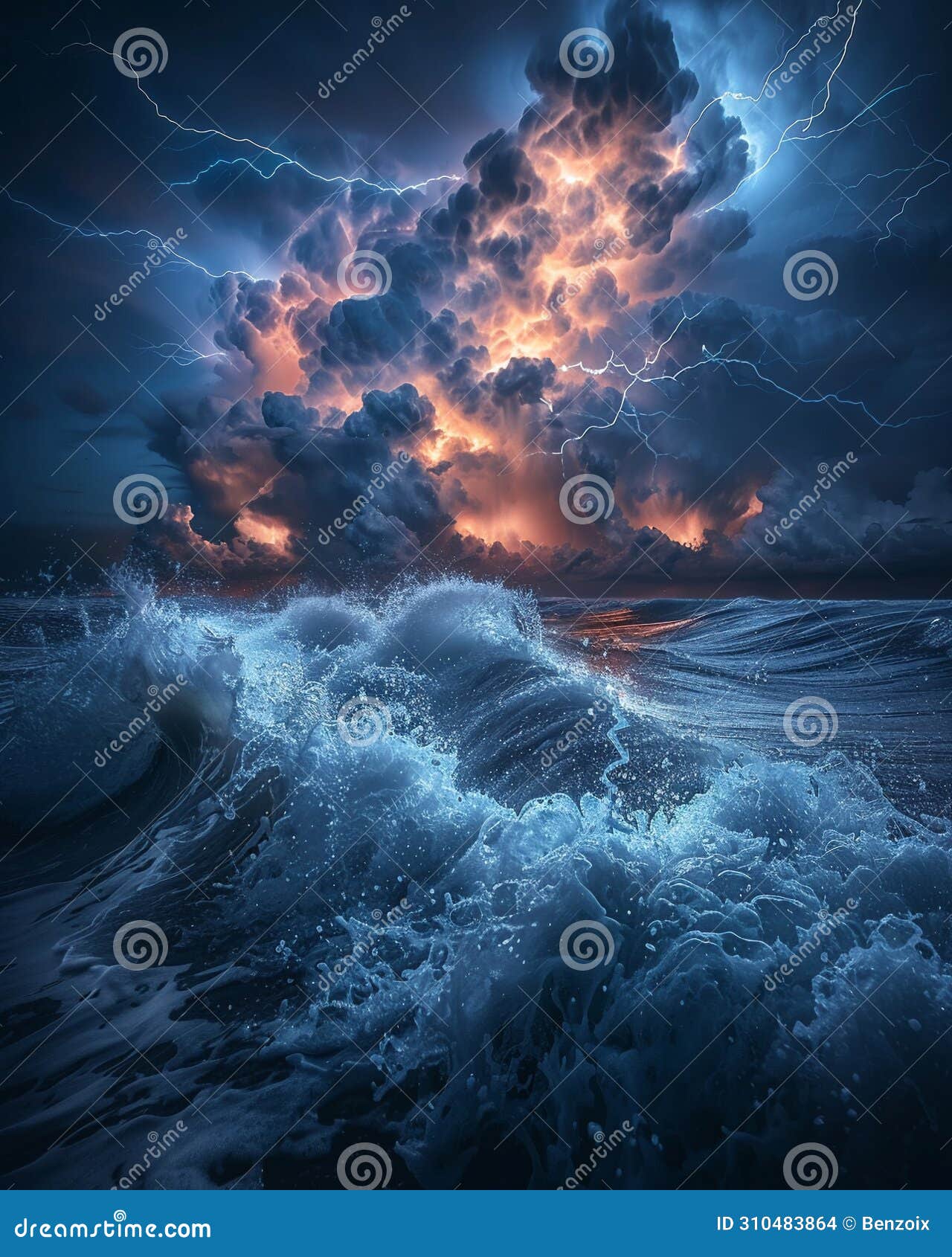 A Lightning Storm Over the Ocean Stock Photo - Image of flash ...