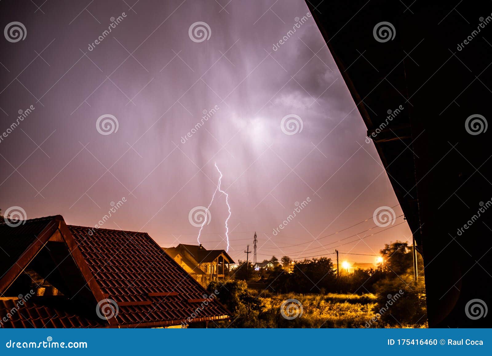 Lightning Storm Over a Residential Area Stock Photo - Image of ...