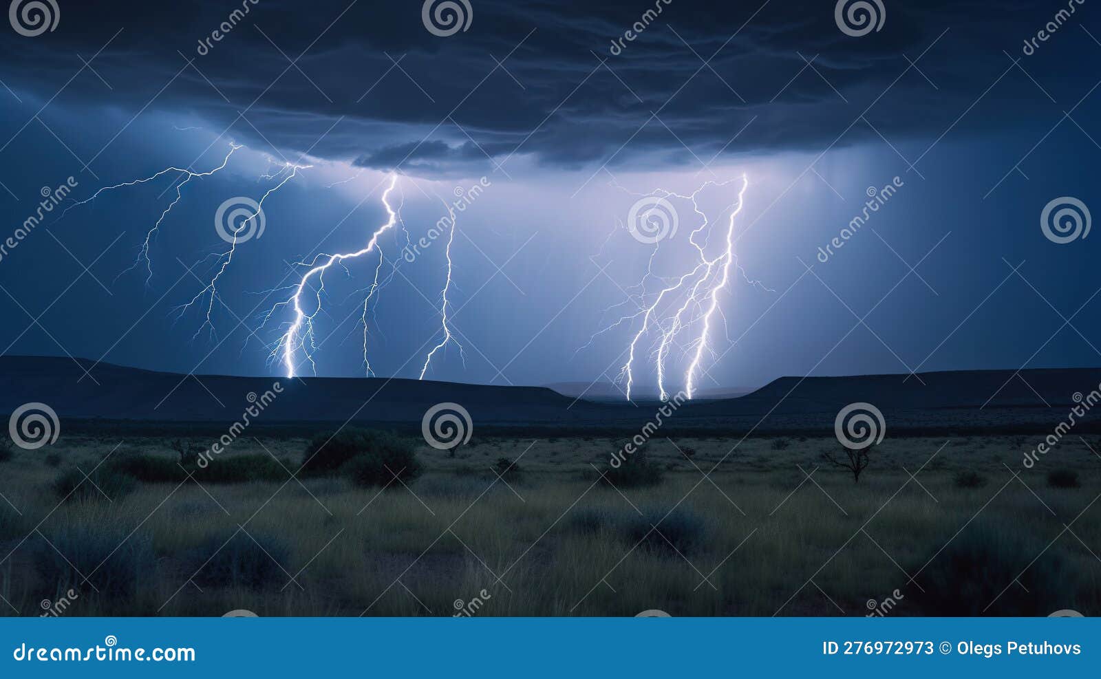 A Lightning Storm is Seen in the Distance Over a Field Stock ...