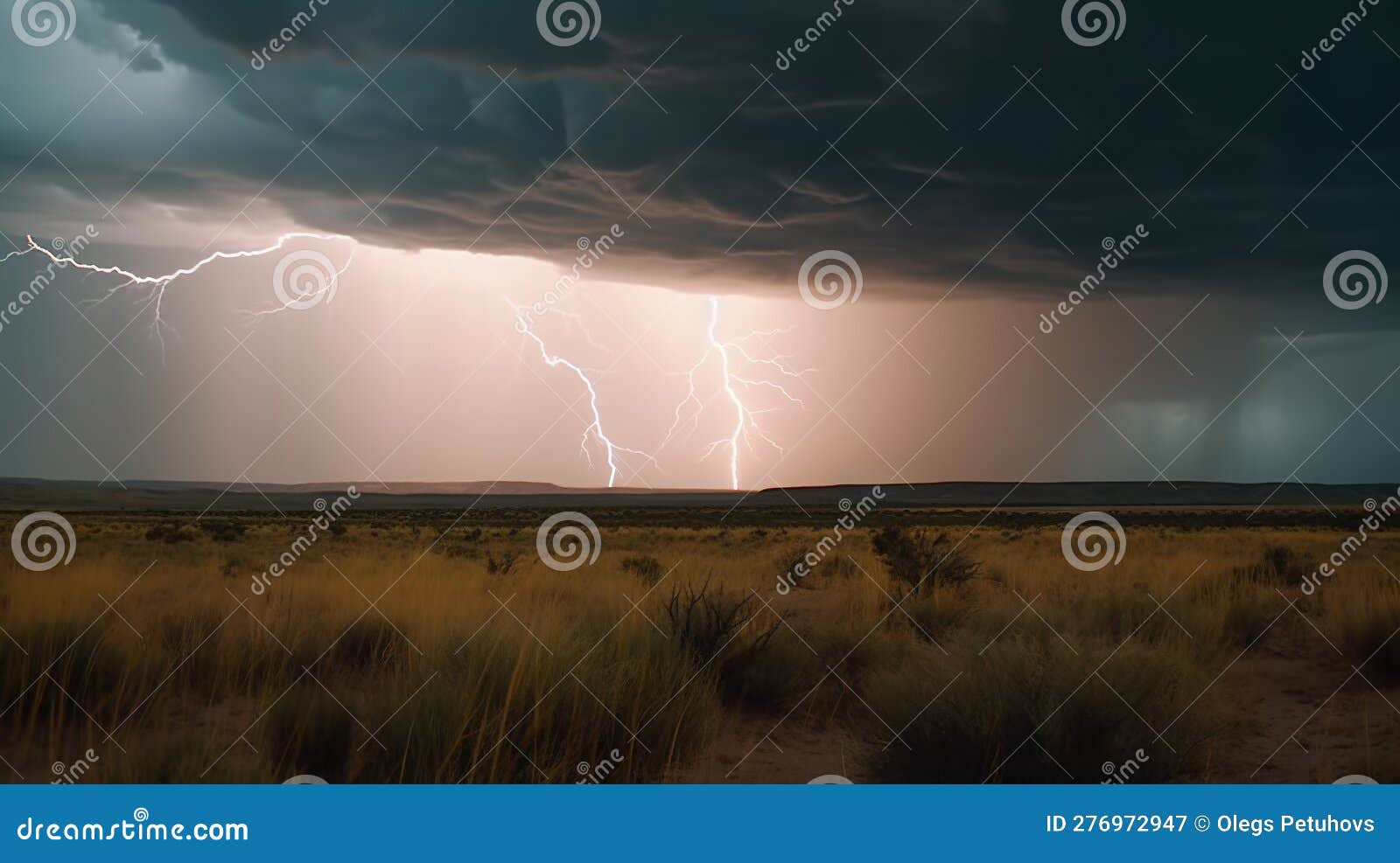 A Lightning Storm is Seen Over a Desert Plain in the Distance Stock ...