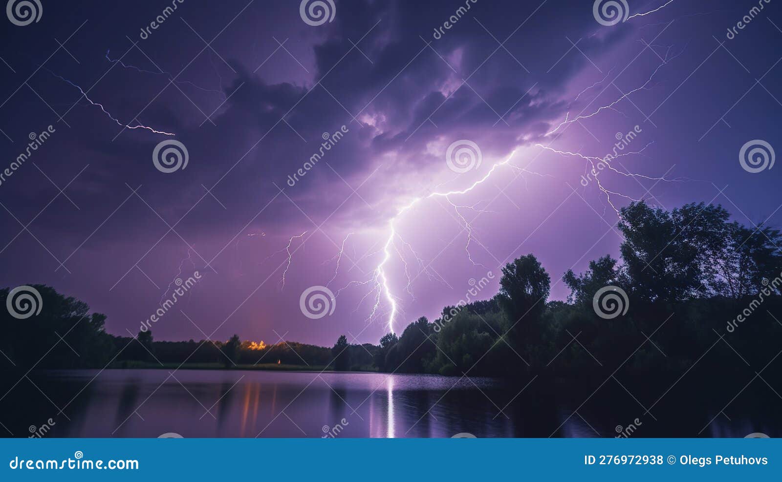A Lightning Storm is Seen Over a Lake at Night Time Stock Illustration ...