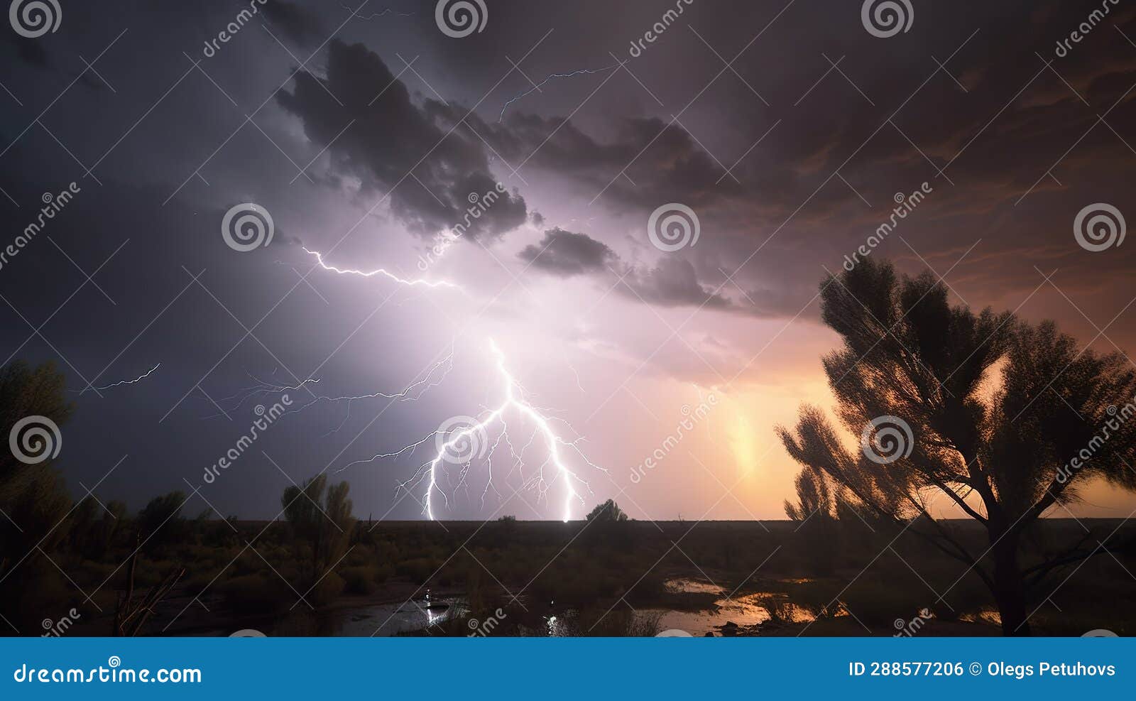 A Lightning Storm is Seen Over a River in the Distance Stock Photo ...
