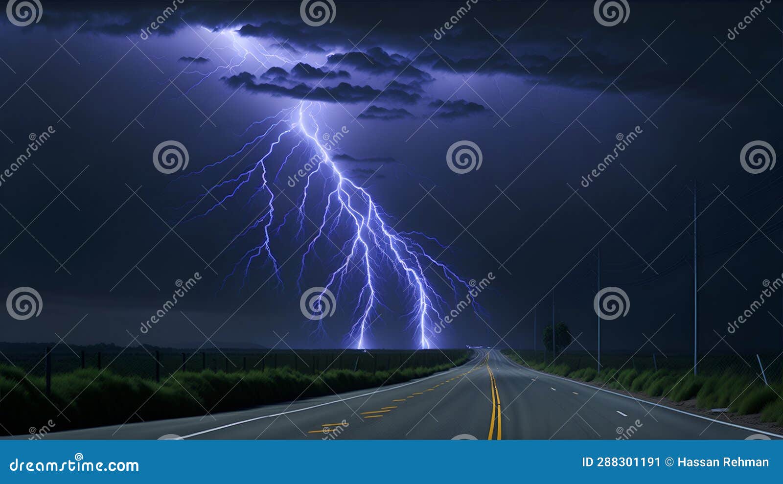 Lightning Storm Strikes on Road. Ai Generated Stock Image - Image of ...