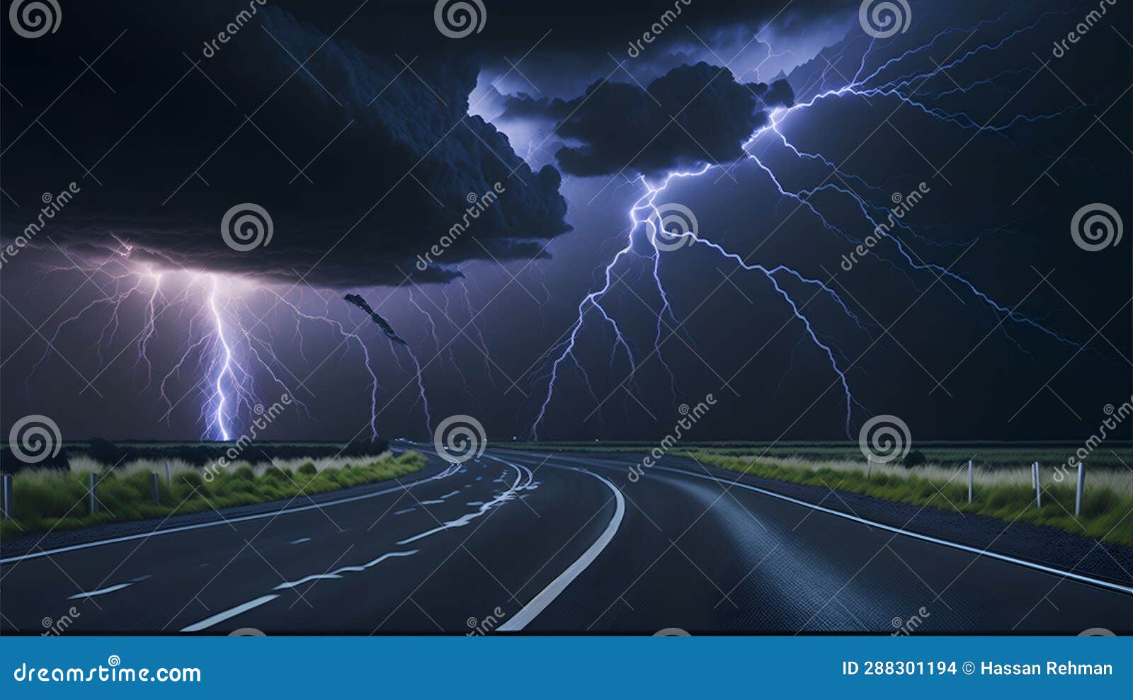 Lightning Storm Strikes on Road. Ai Generated Stock Photo - Image of ...