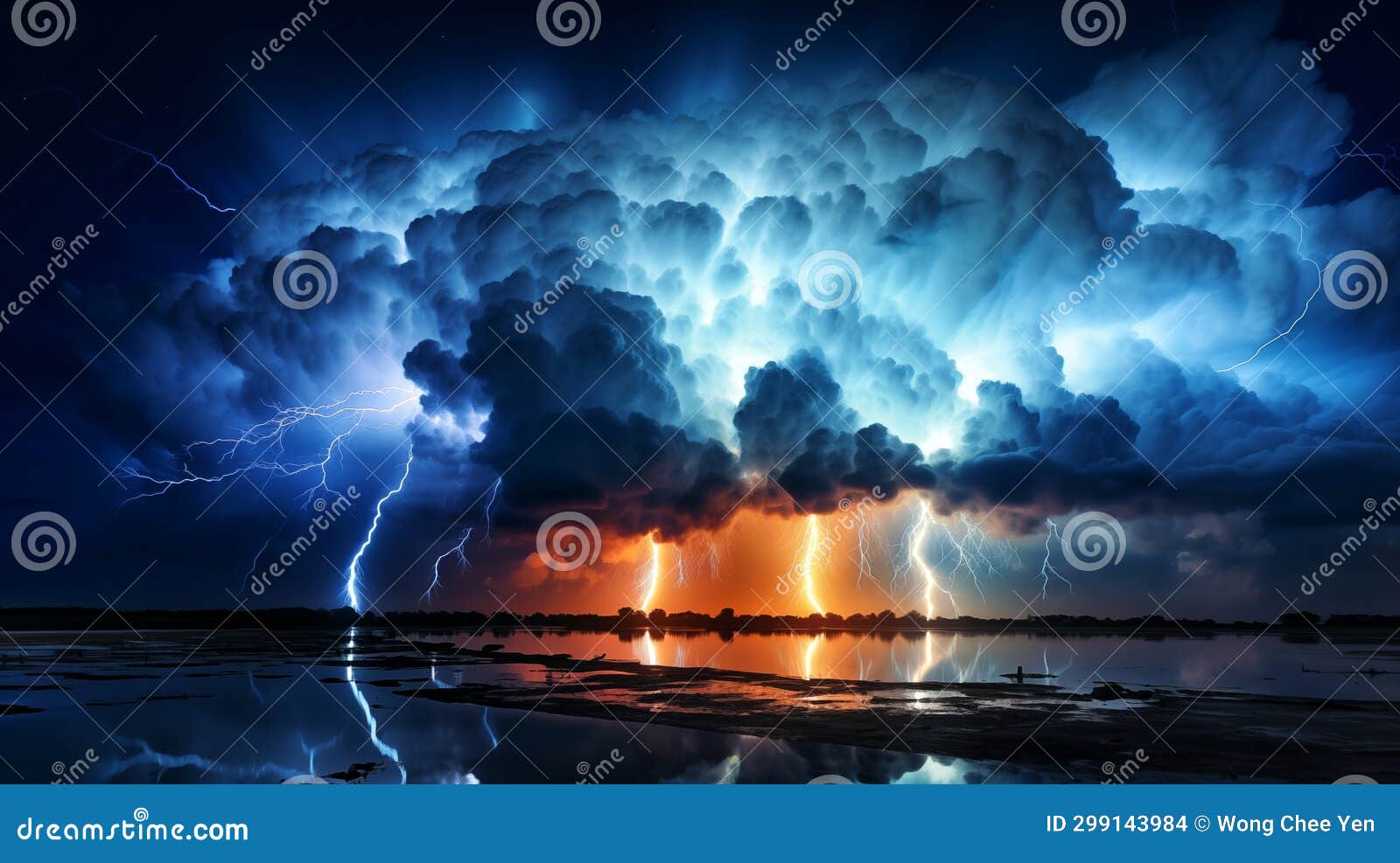 Lightning Storm Thunder Clouds Lake Reflective Stock Illustration ...